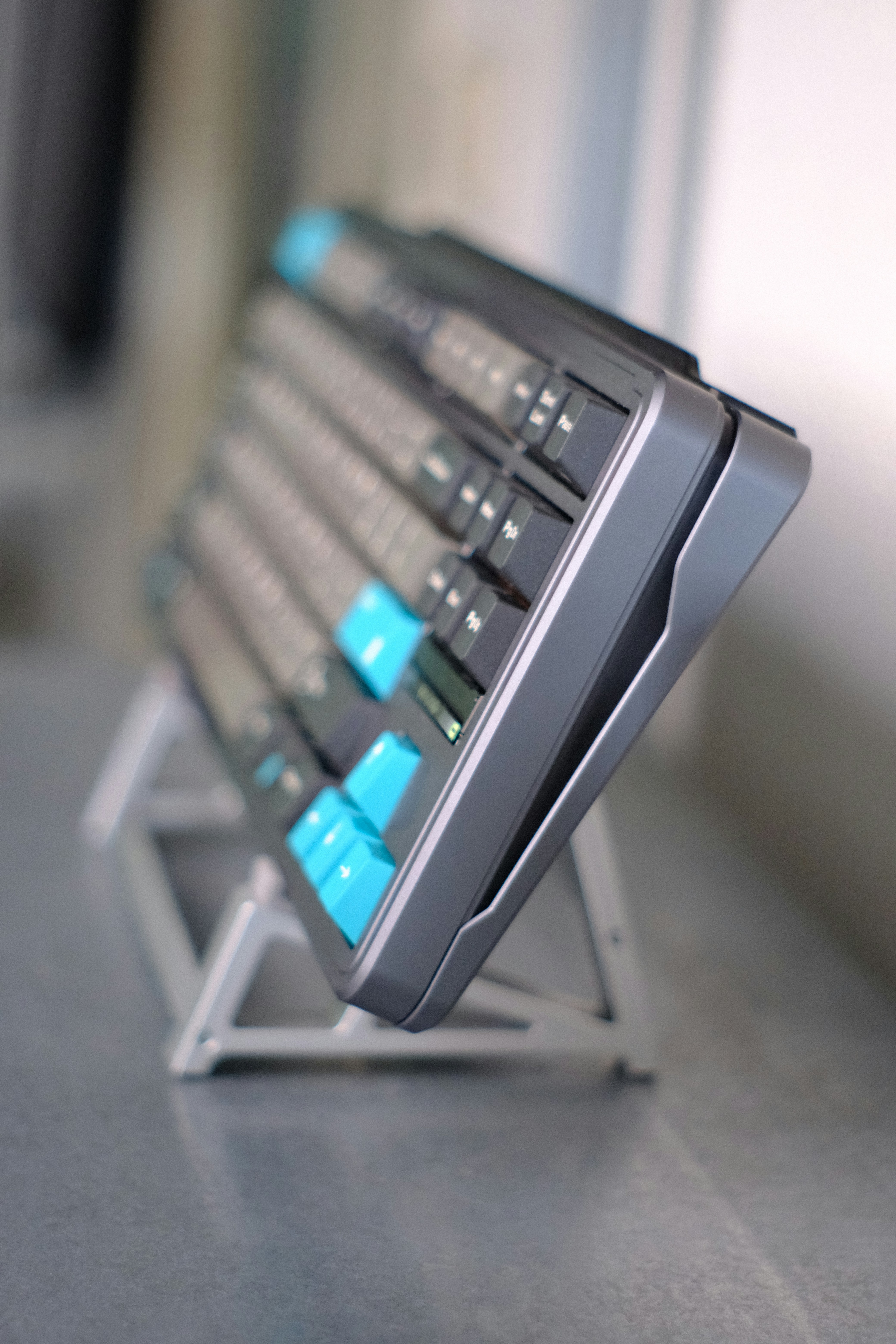 Tilted Vintage Keyboard in Close-up Display Stand