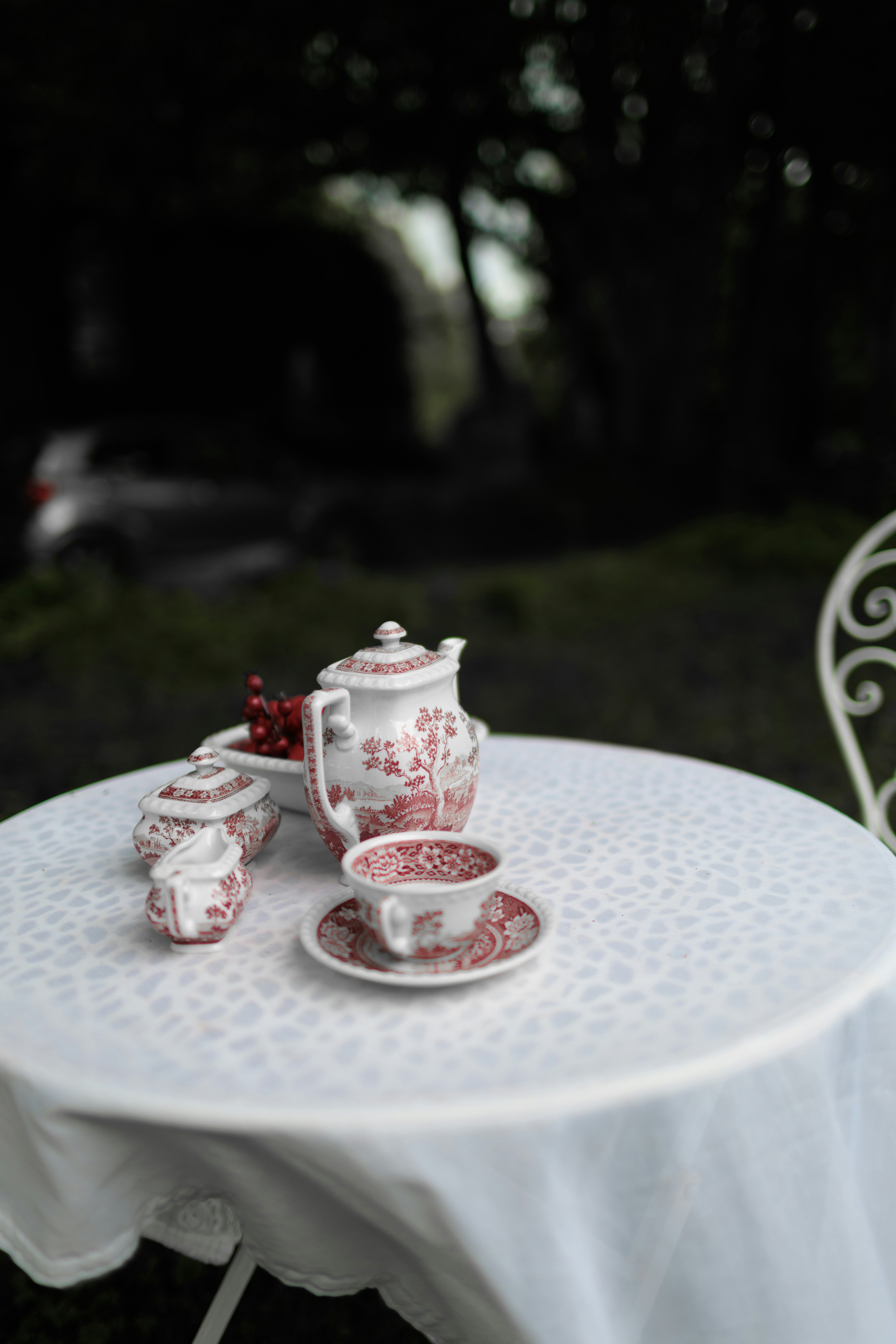 Porcelain Teaset on a Latticed Table