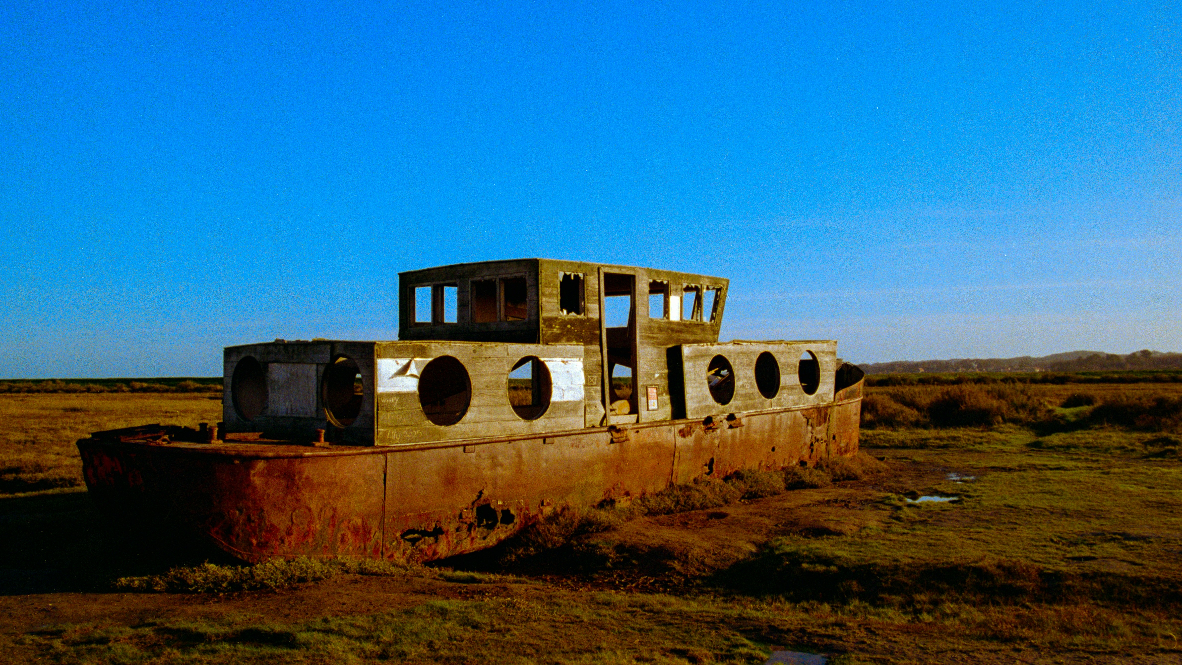 Abandoned Shipwreck on a Flat Desert
