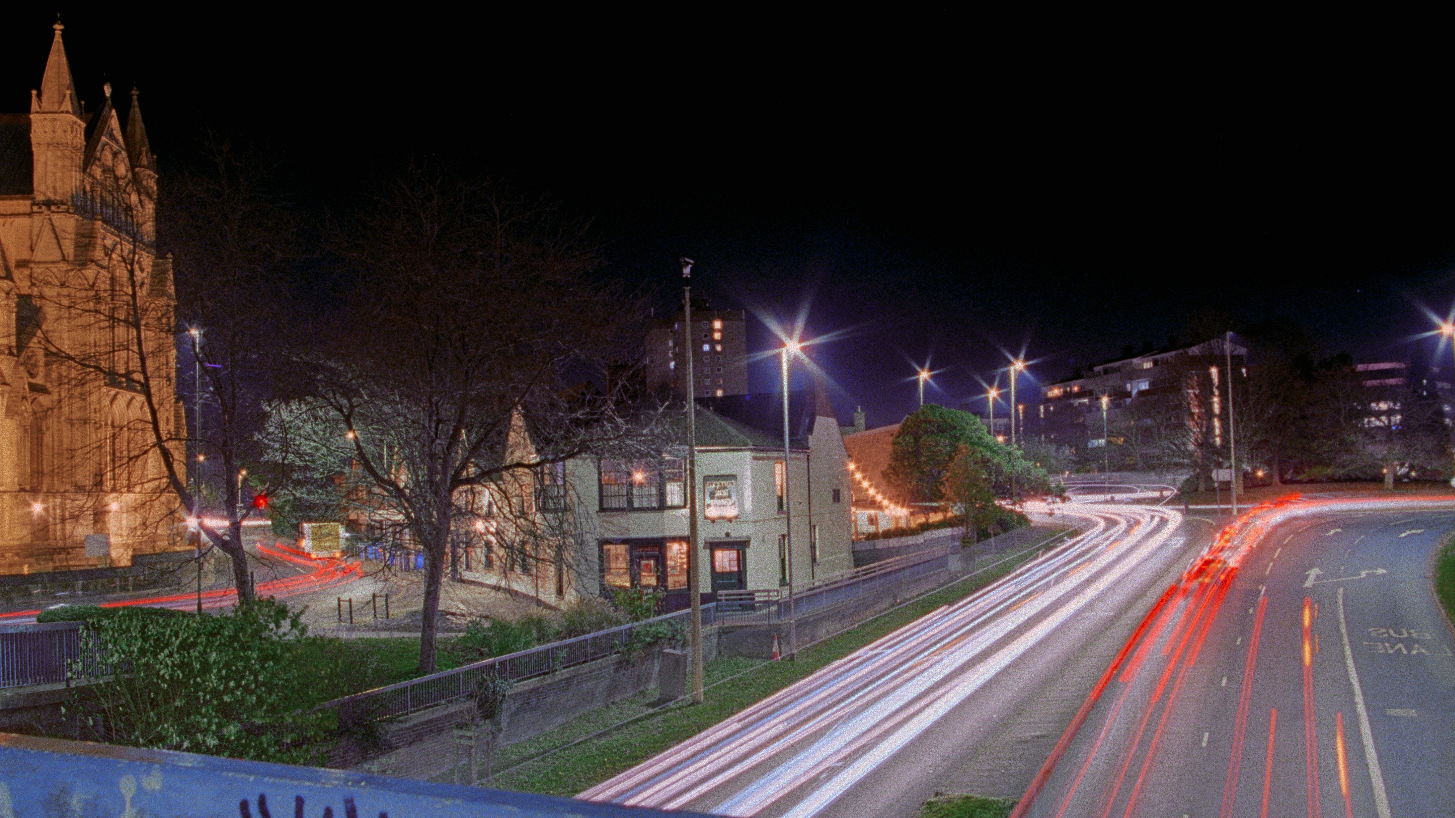 Night Run: Light Trails Along a Quiet Urban Corridor