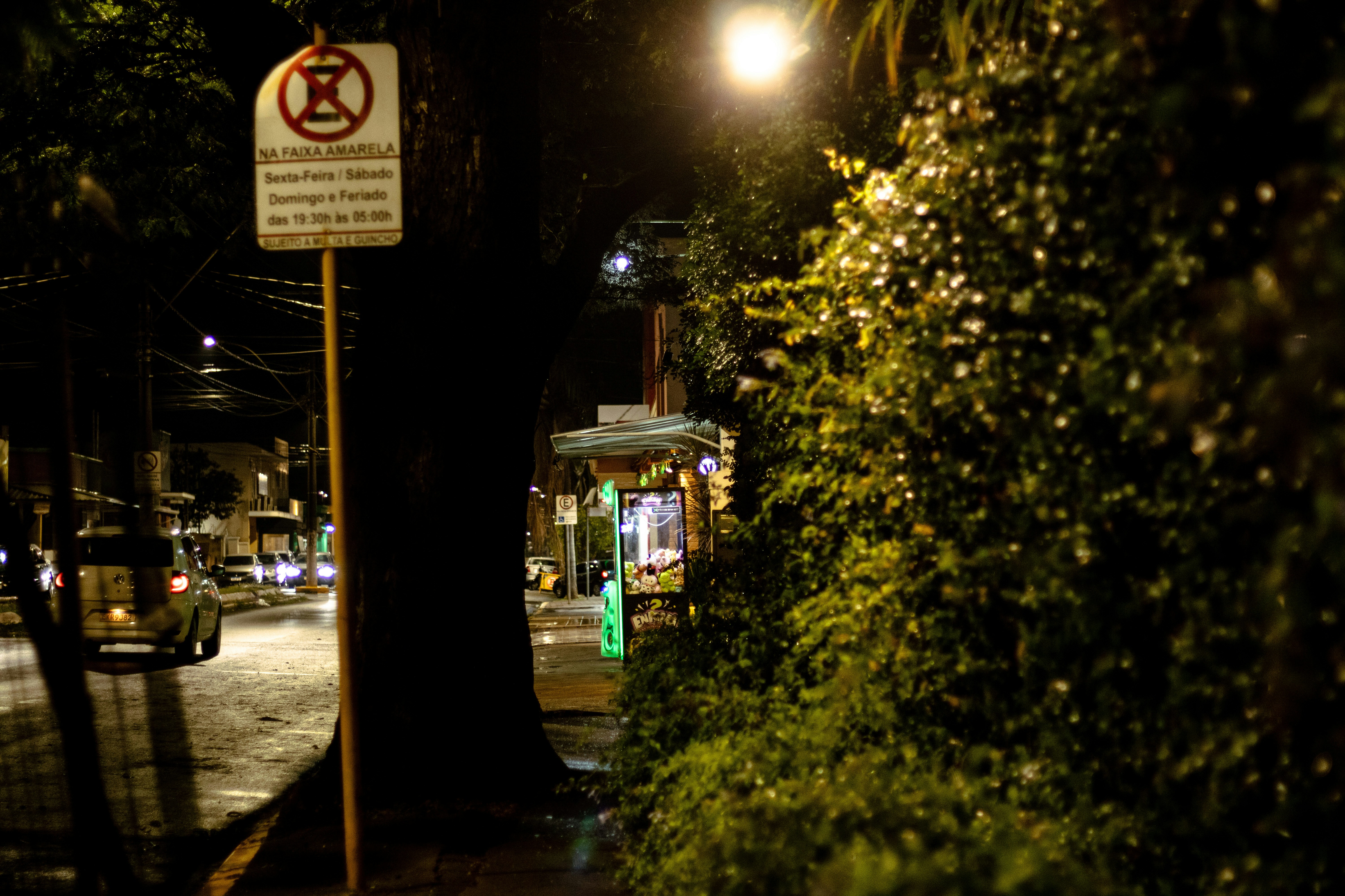 Nighttime Side Street Glow with Neon Signs