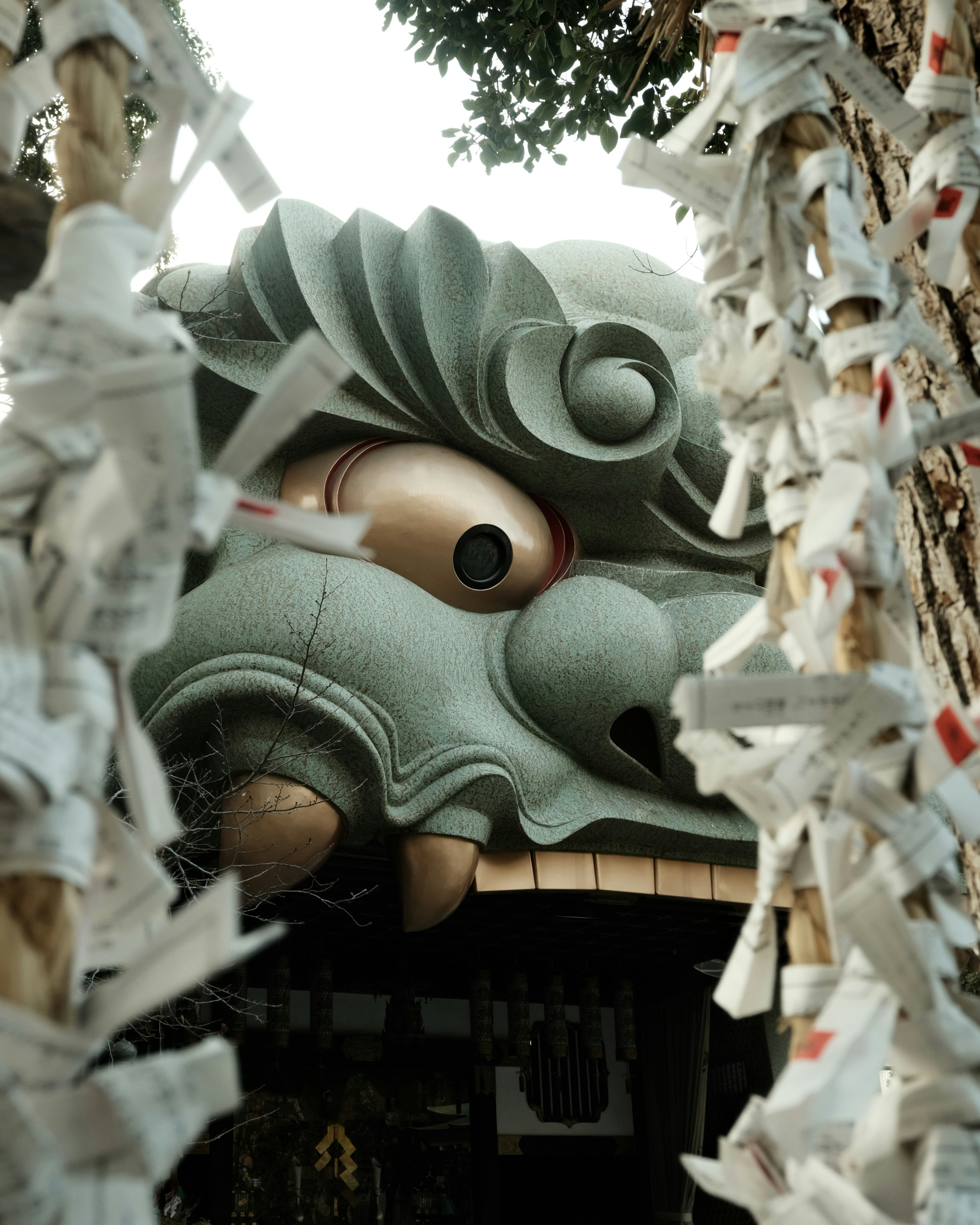 Ceremonial Dragon’s Gaze: A Stone Guardian Among Wishes