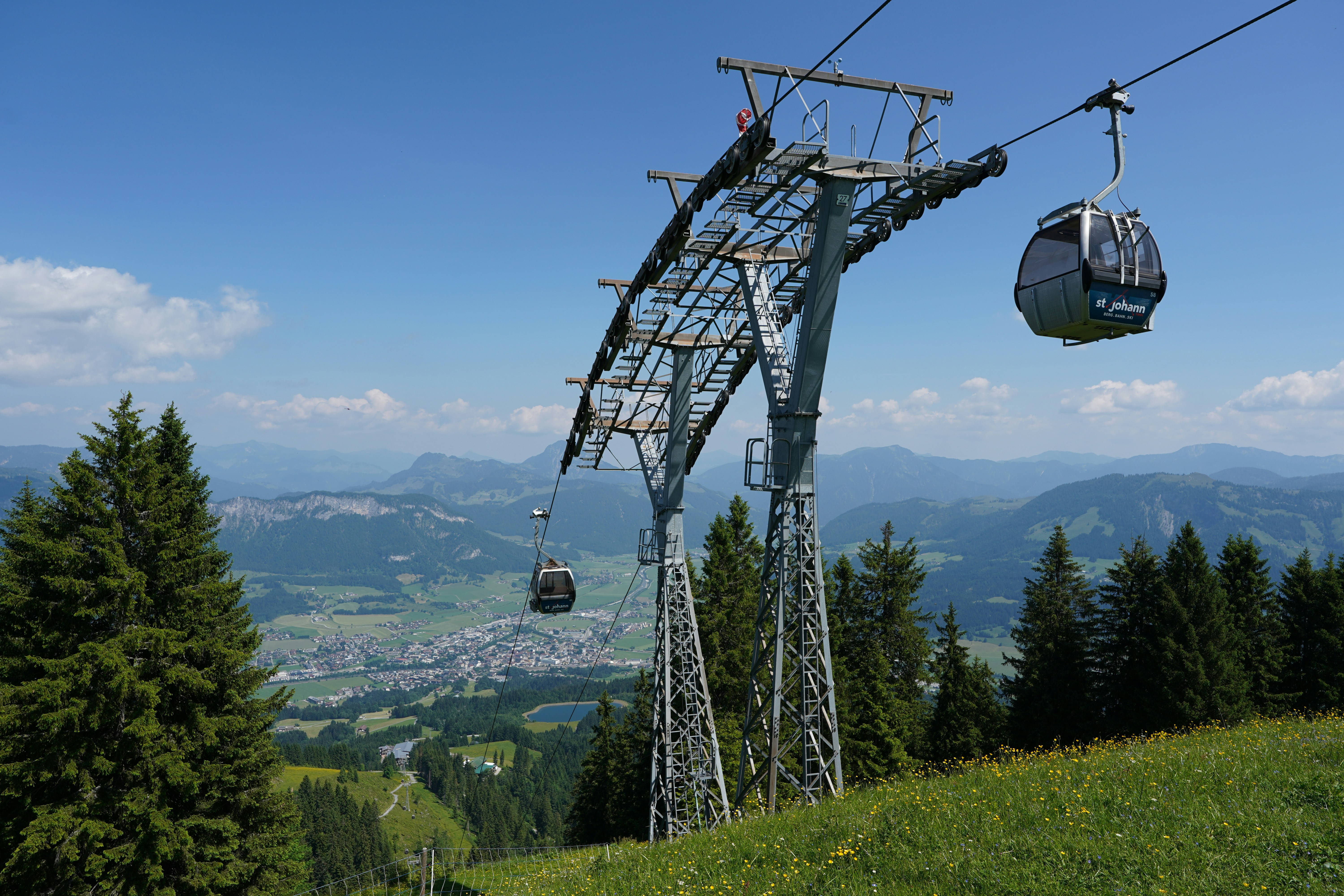 Cable Car Ascent: Alpine Valley Above the Golden Field