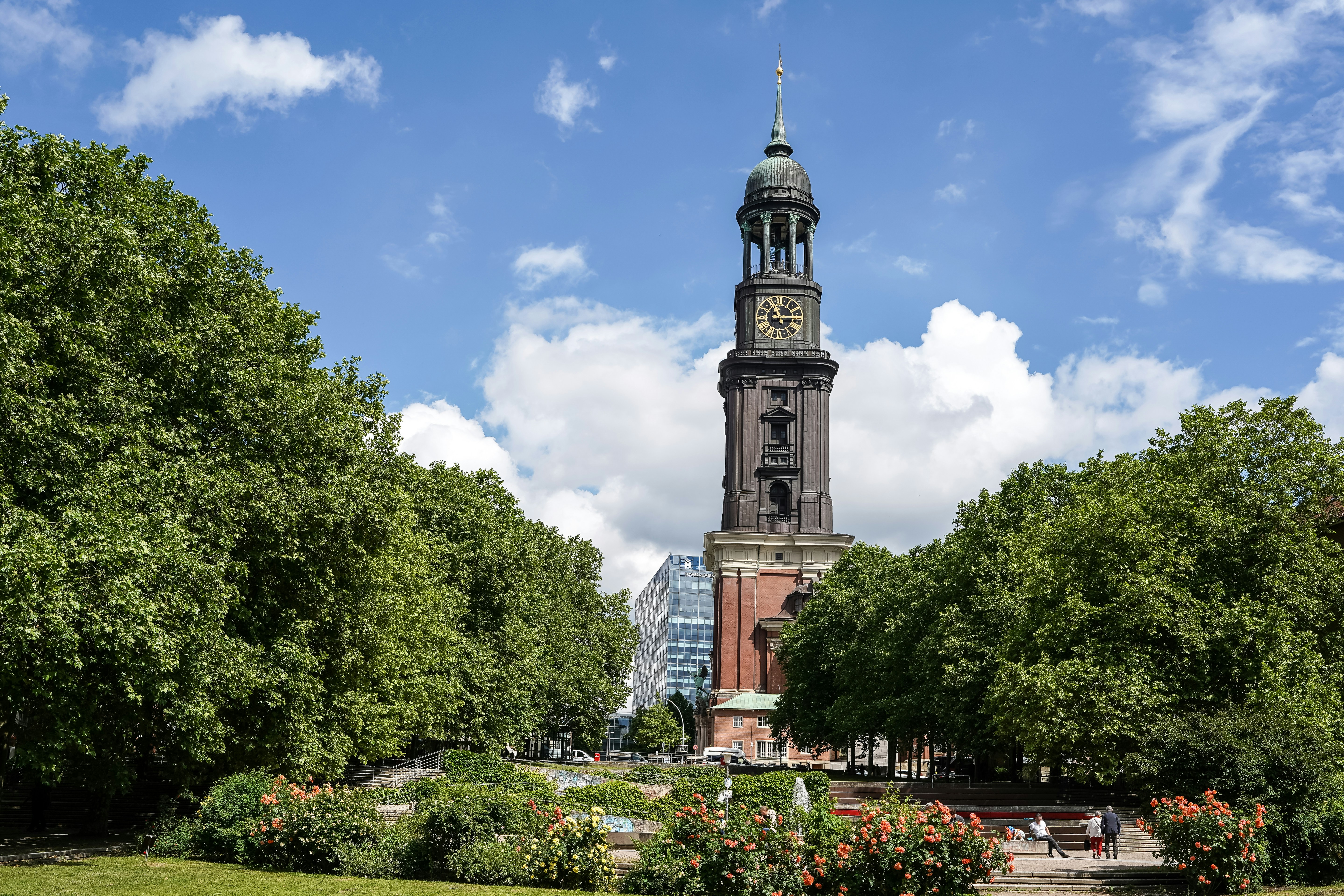 Clock Tower Amid Green Canopy in a City Park