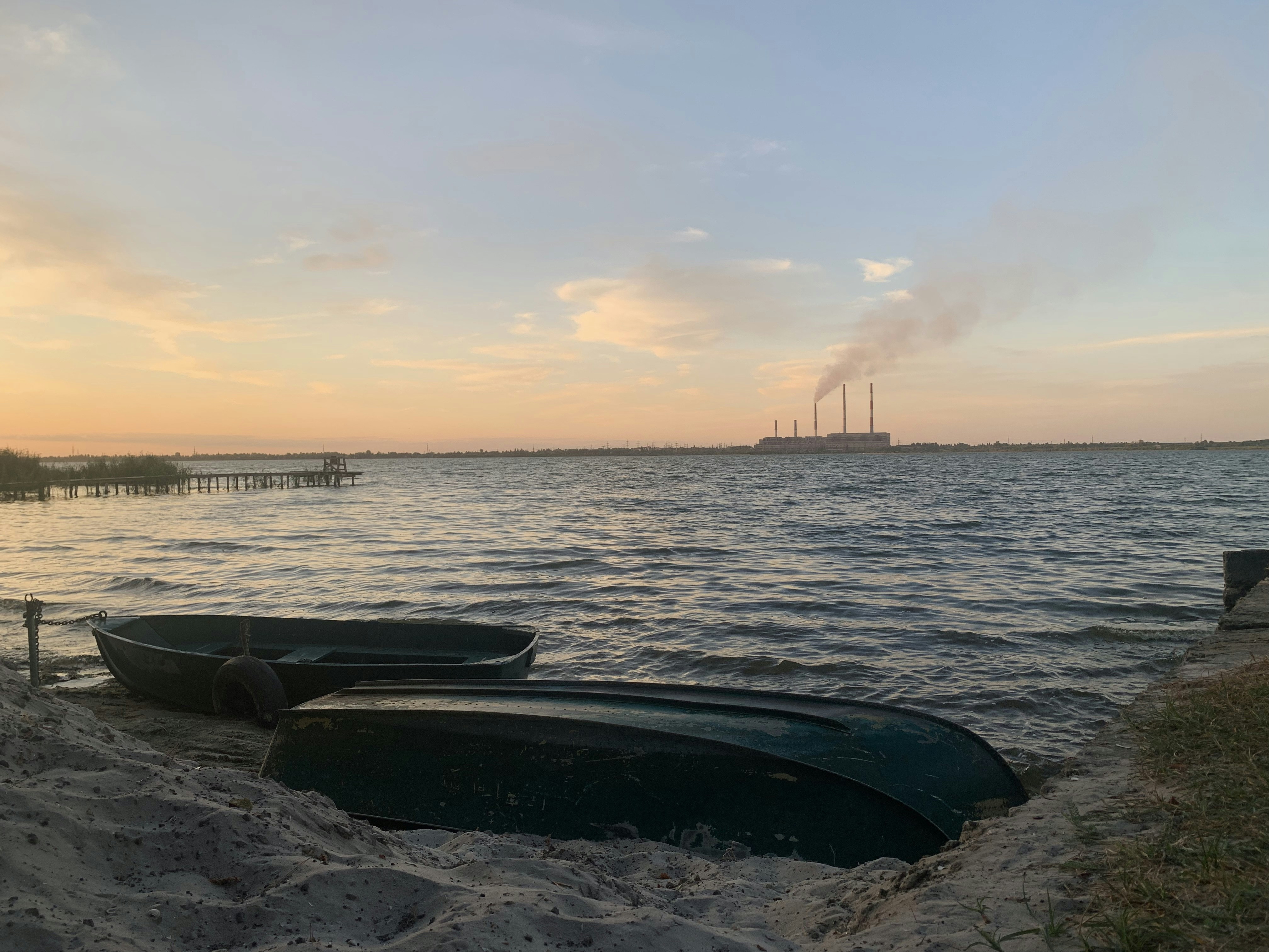 Sunset at the Quiet Shore with Drowsy Boats