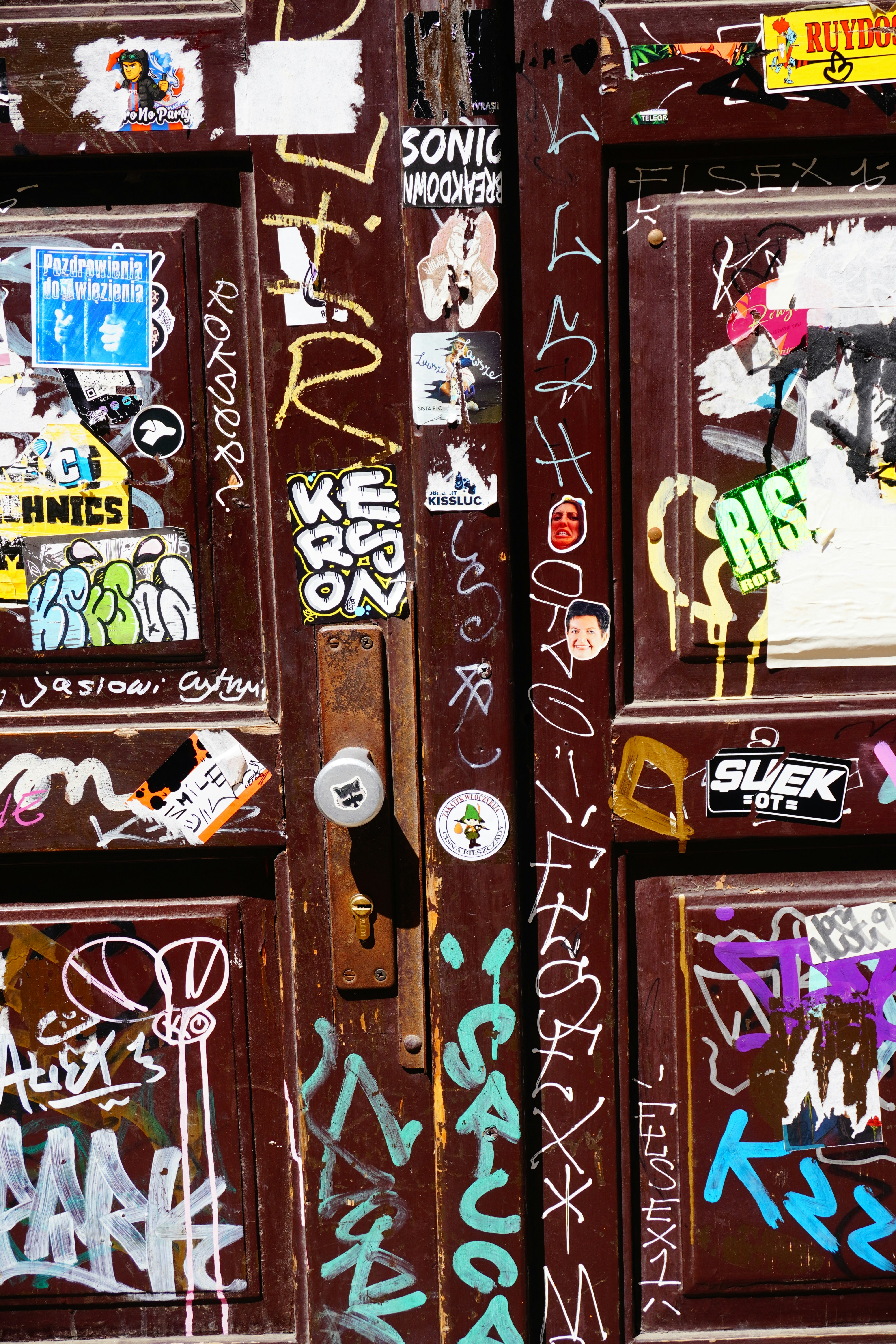 Weathered Doorway of Echoes: A Graffiti Motley Gallery