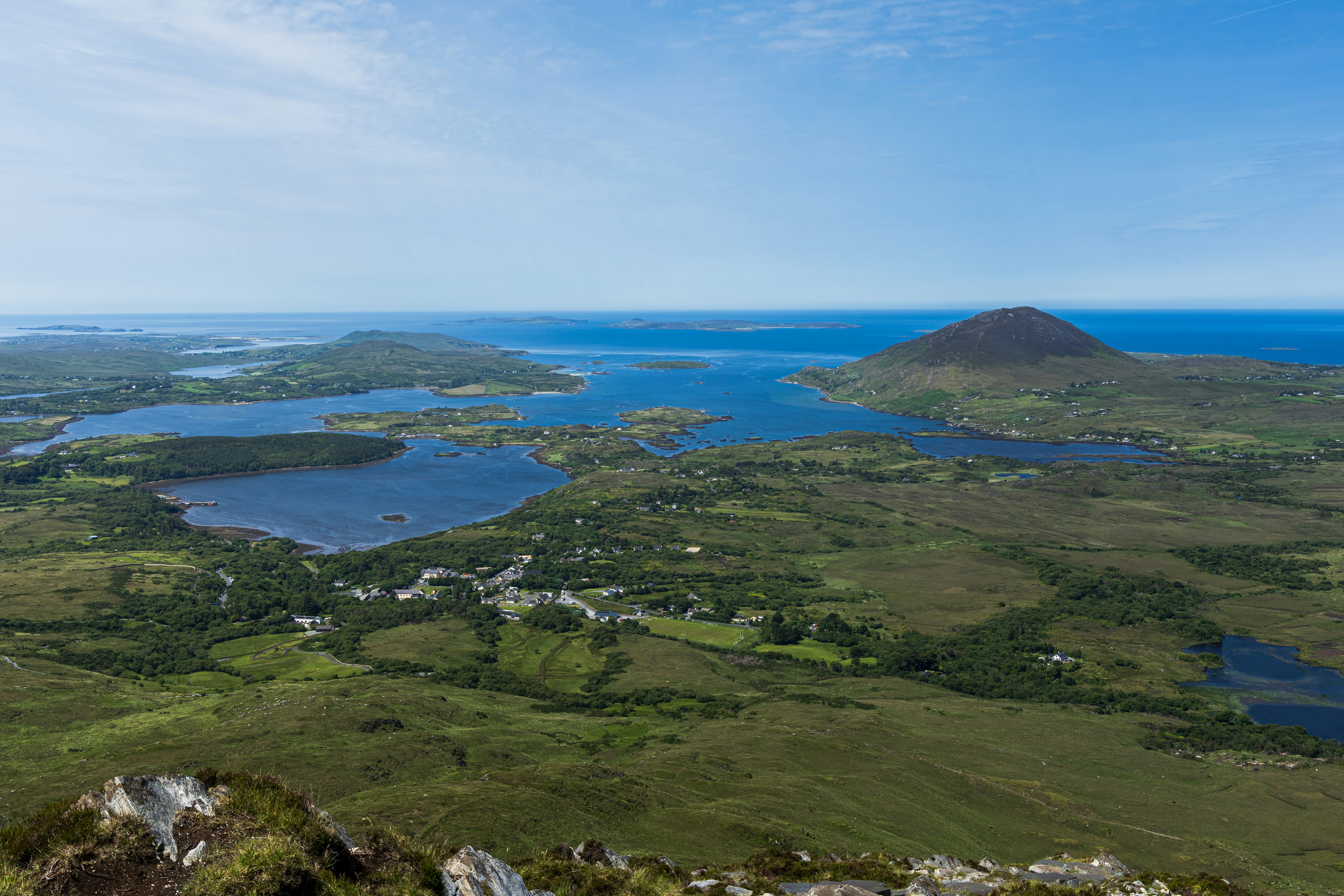 Island-Row Horizon: Aerial View Over a Mountainous Coast