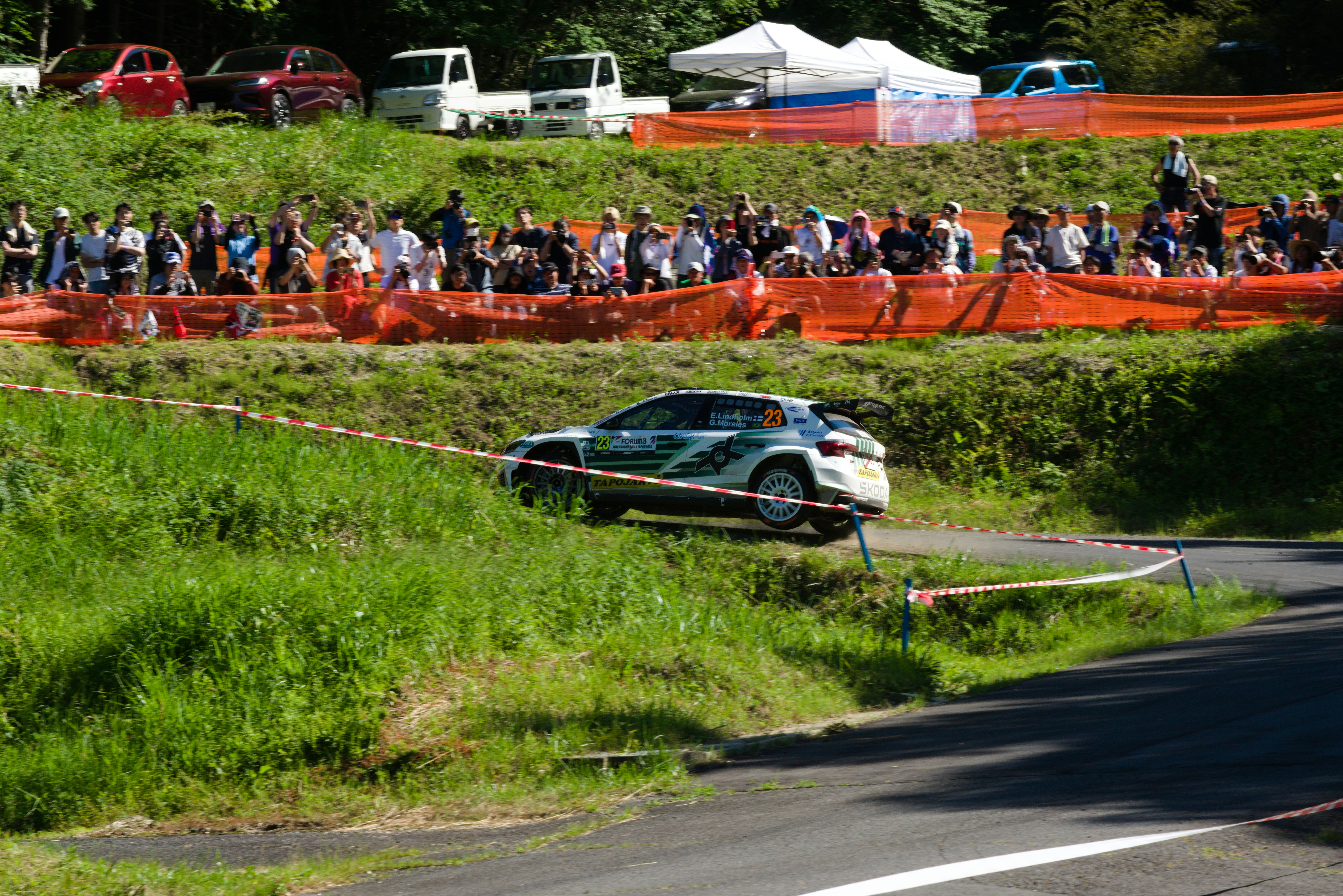 Rally Sepia: A Rainbow of Spectators Watch a Curved Asphalt Sprint