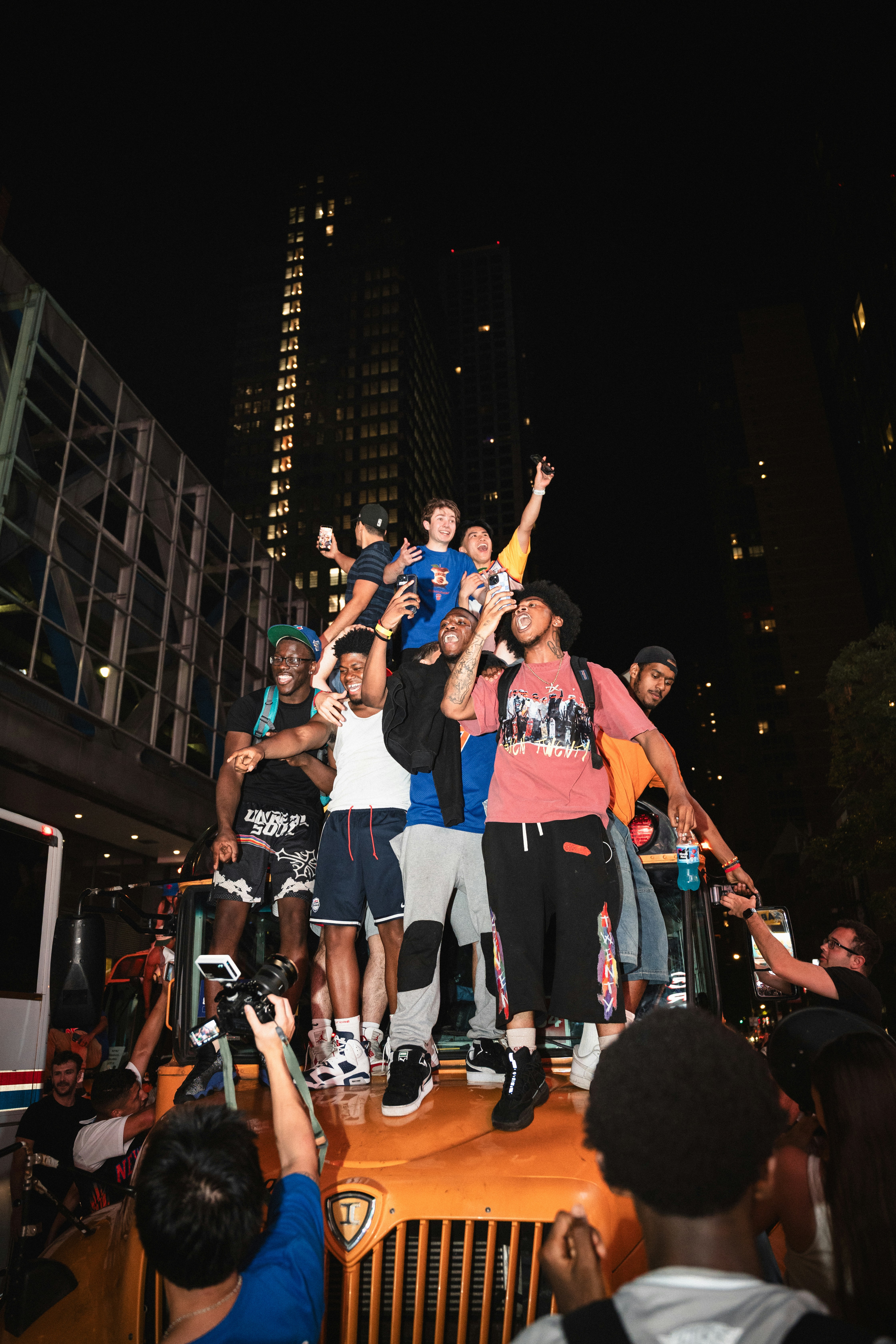 Knicks fans celebrating the 2026 NBA Championship victory.