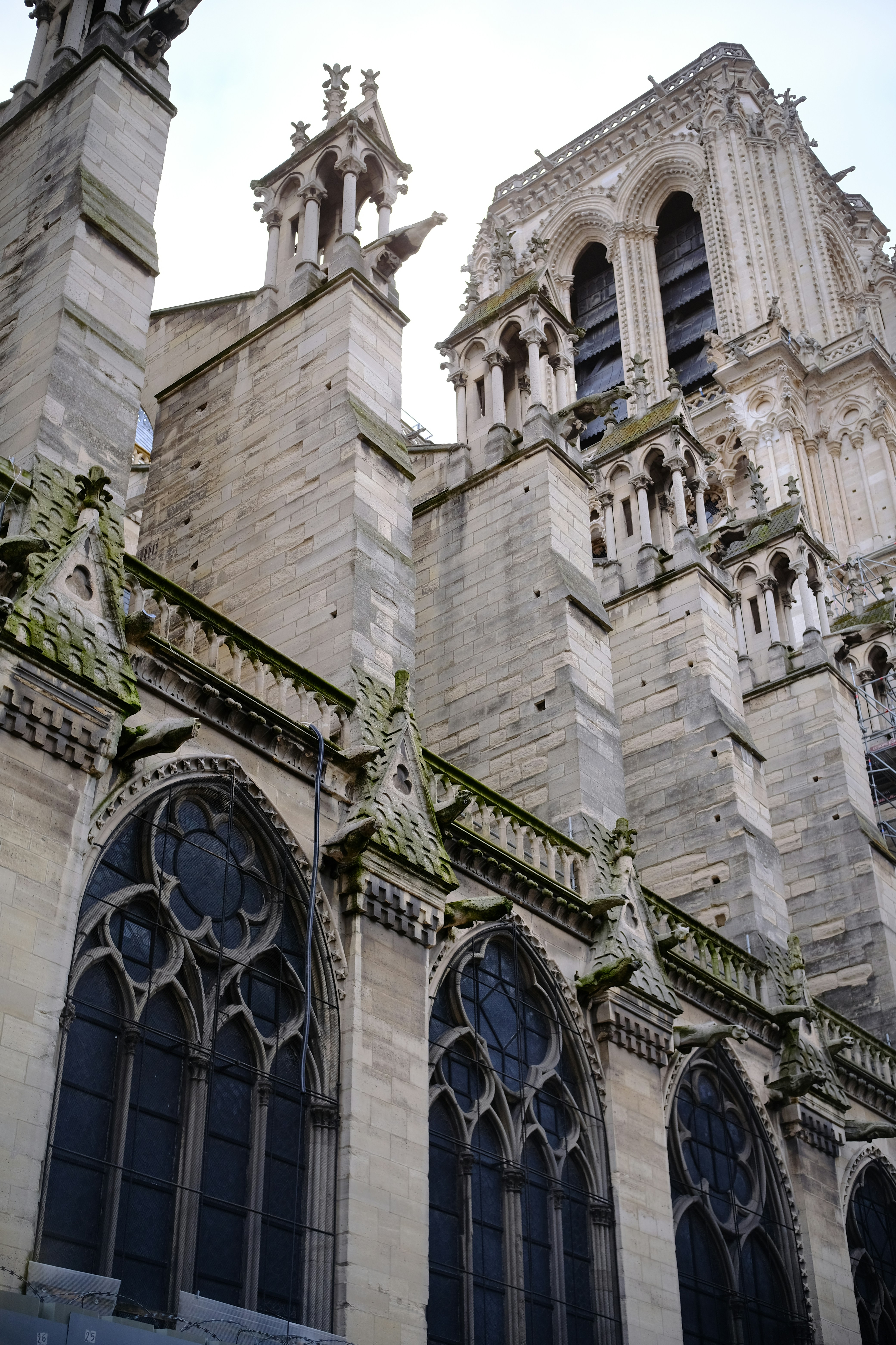 Gothic Facade in Stone: Cathedral Spires Against a Clear Sky