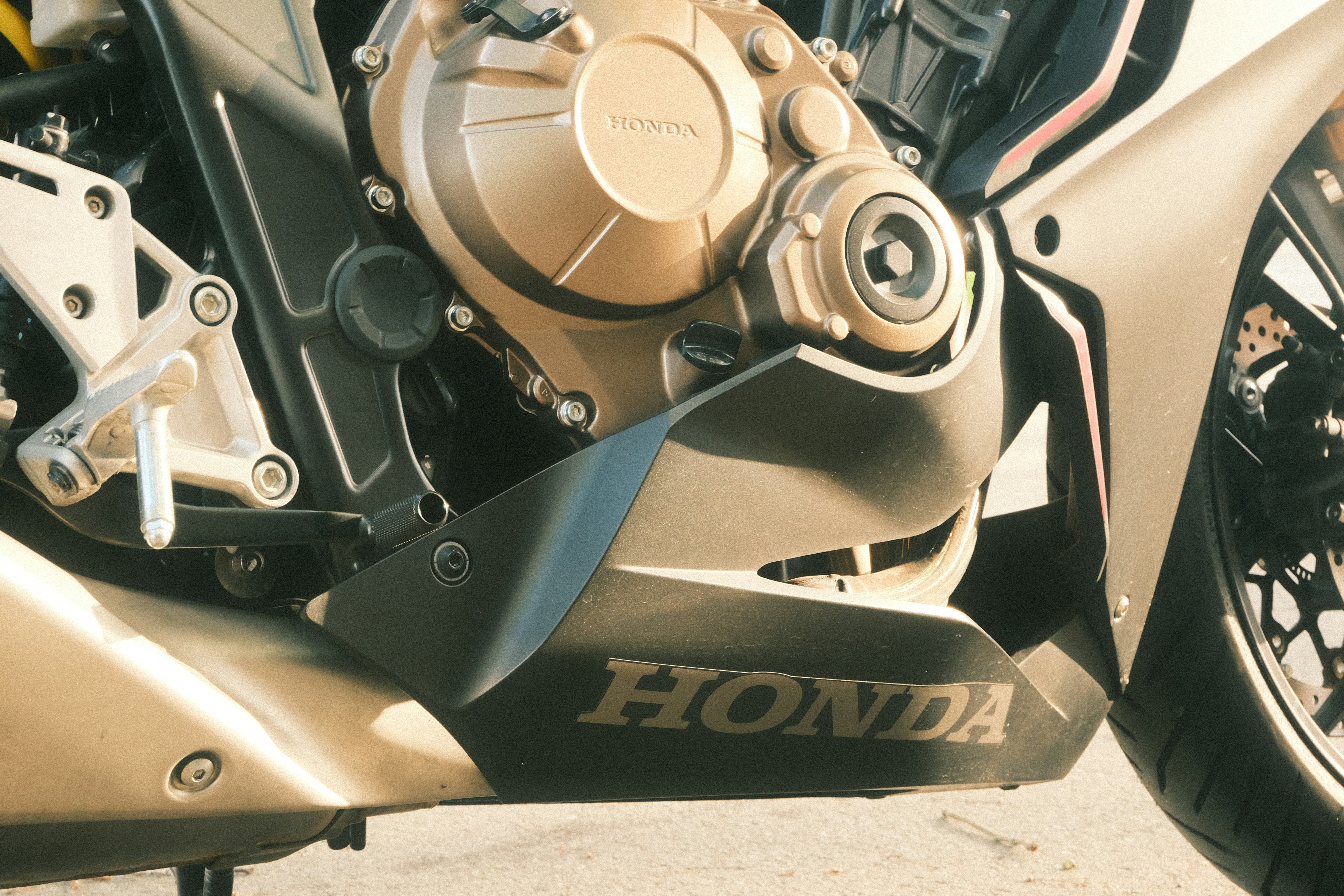 Metallic Pulse: Close-up of a Honda Powerhouse