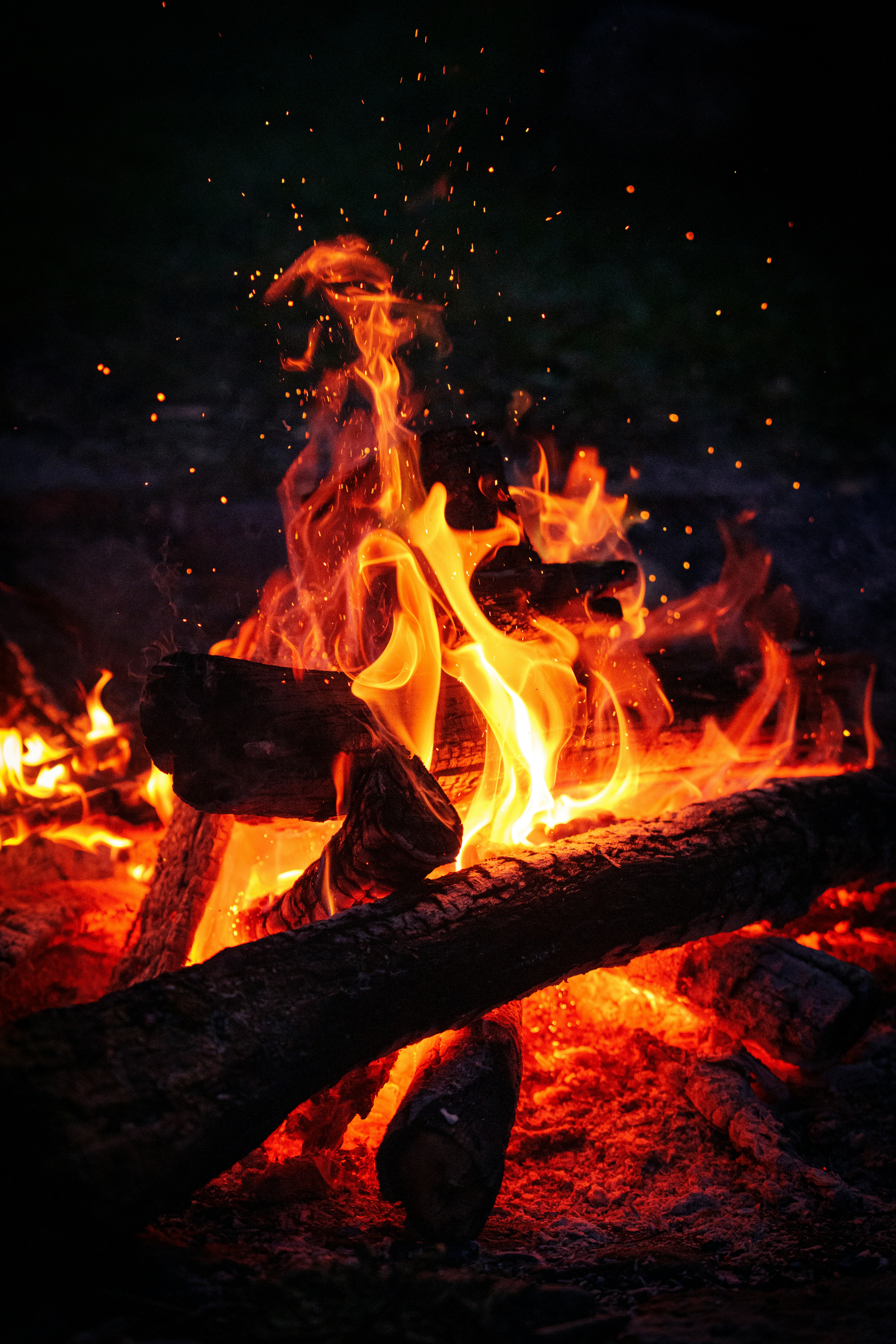 Inferno Logs: A Fire's Portrait in the Dark