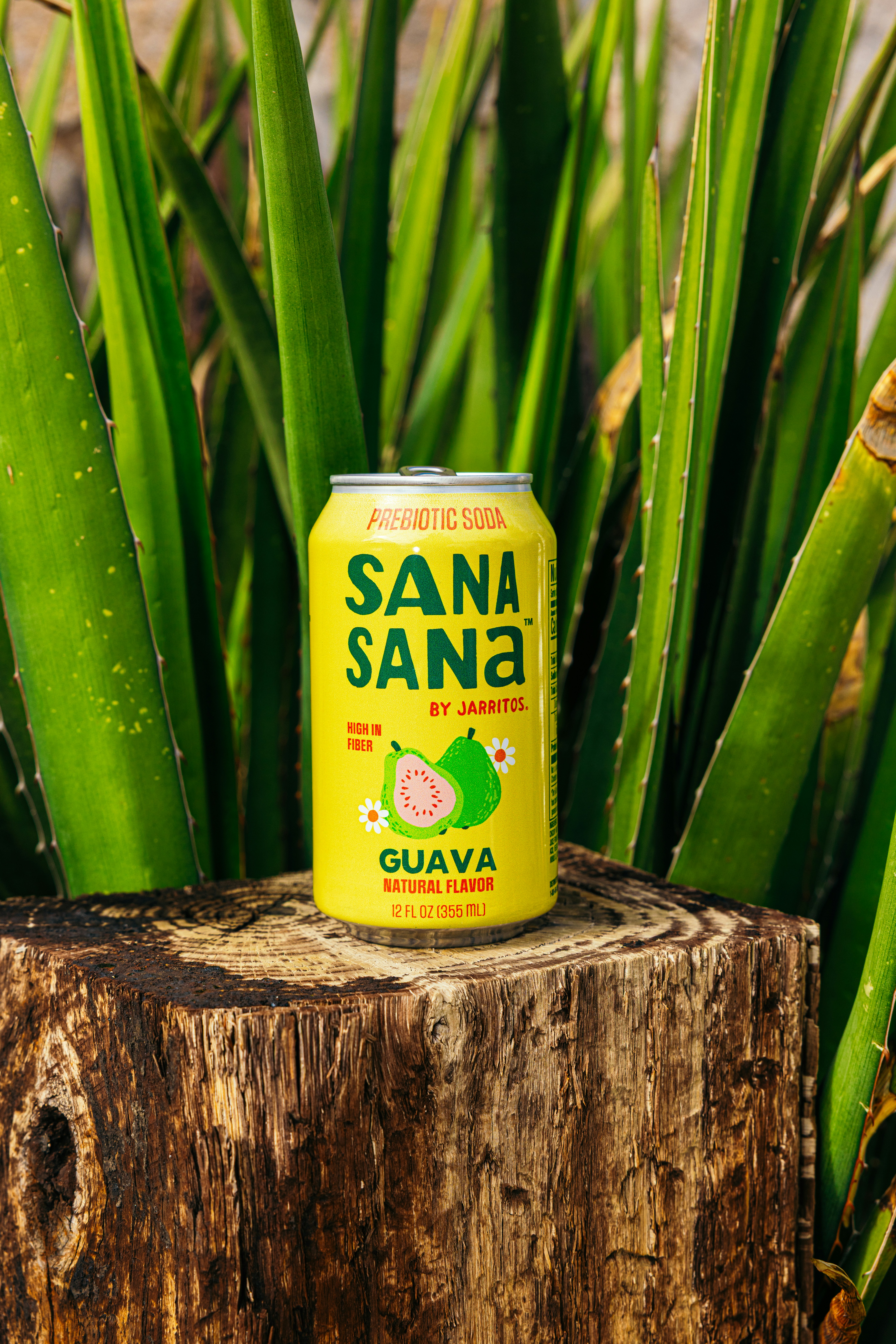 Juice on a stump: Sana Sana Guava can amid green blades