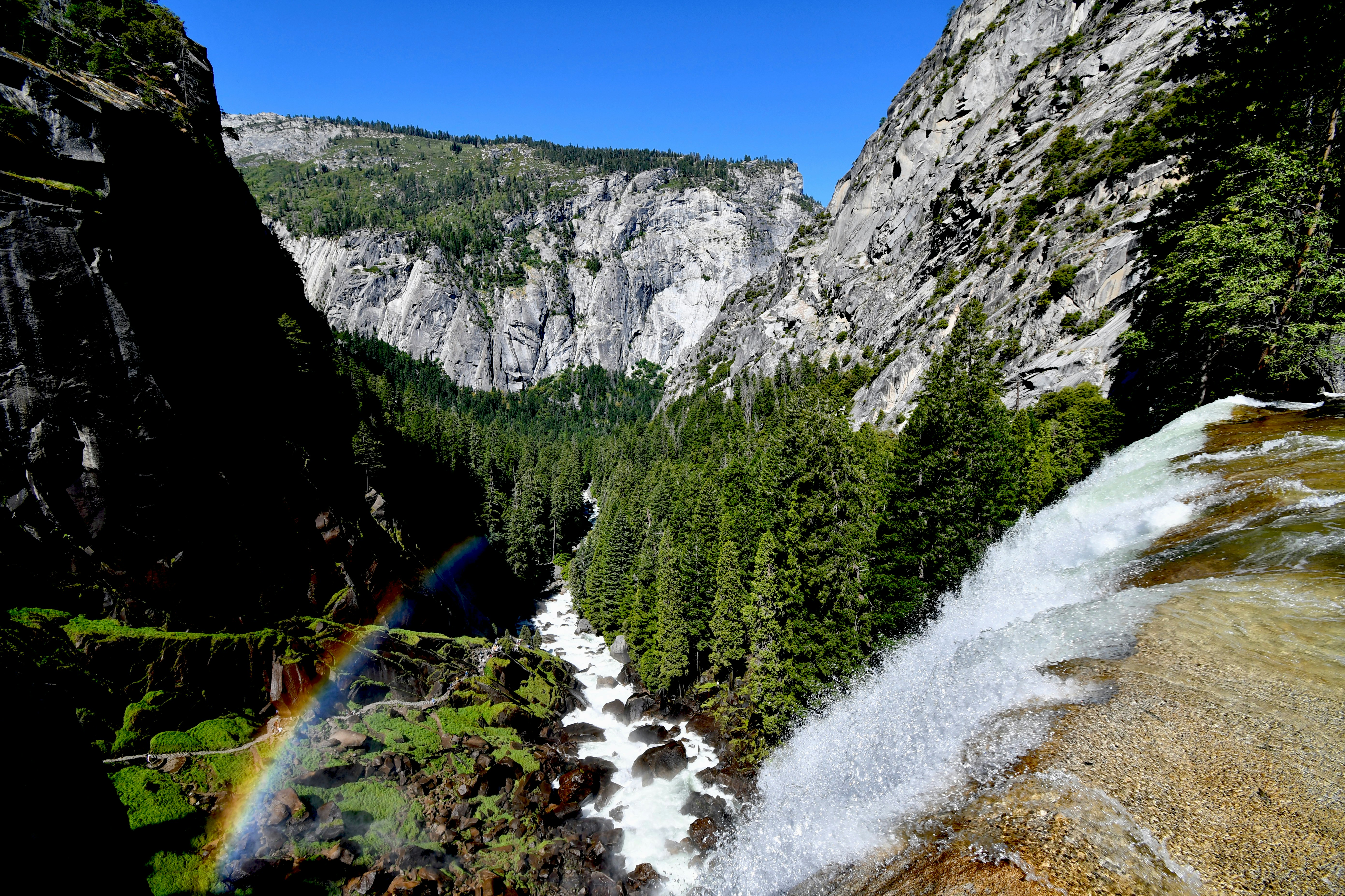 Rainbow Over Yosemite-Like Canyon: Waterfall Edge and Valley Crest