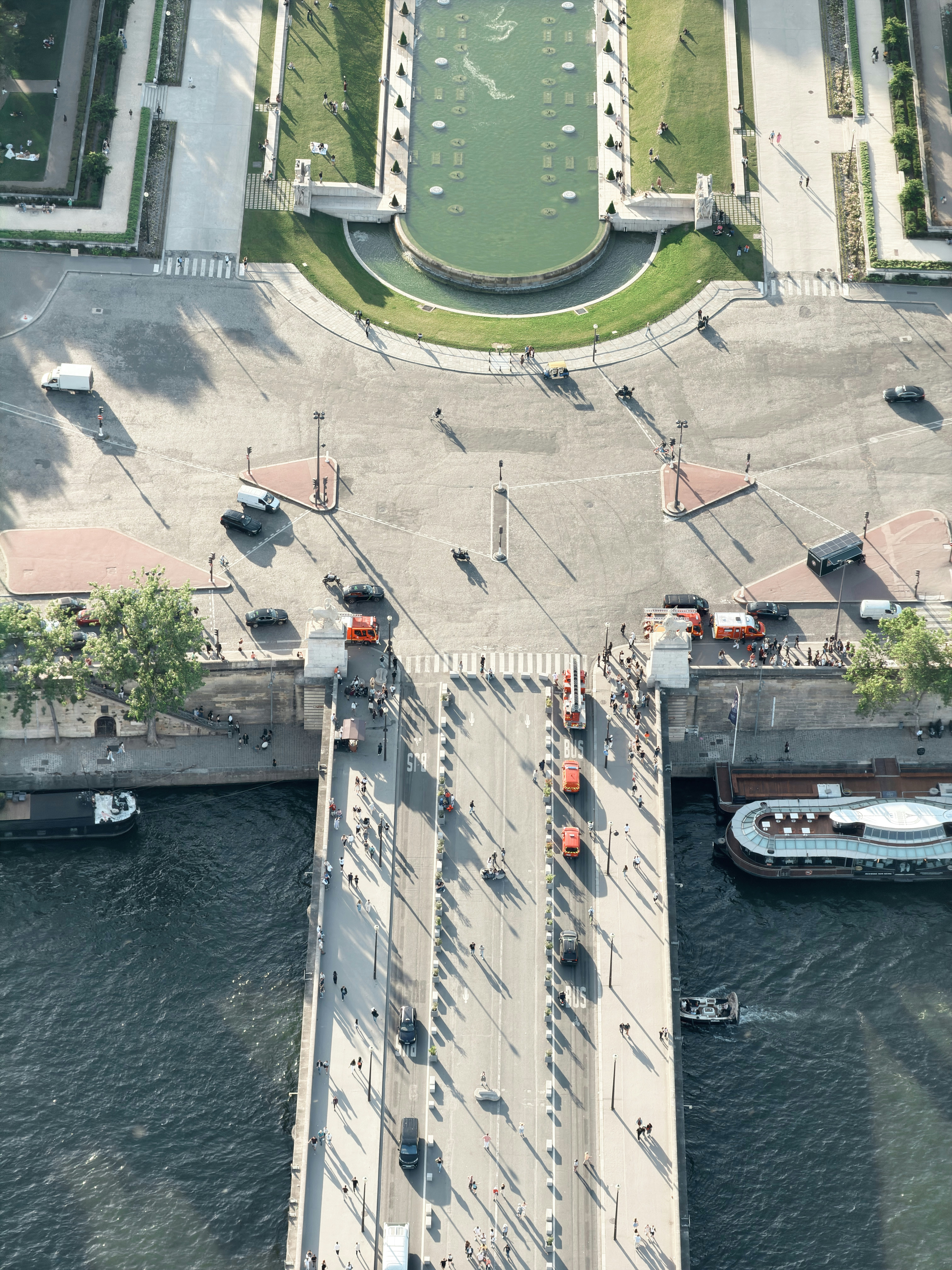Aerial Crossing: City Bridge Framed by Waterfront Geometry
