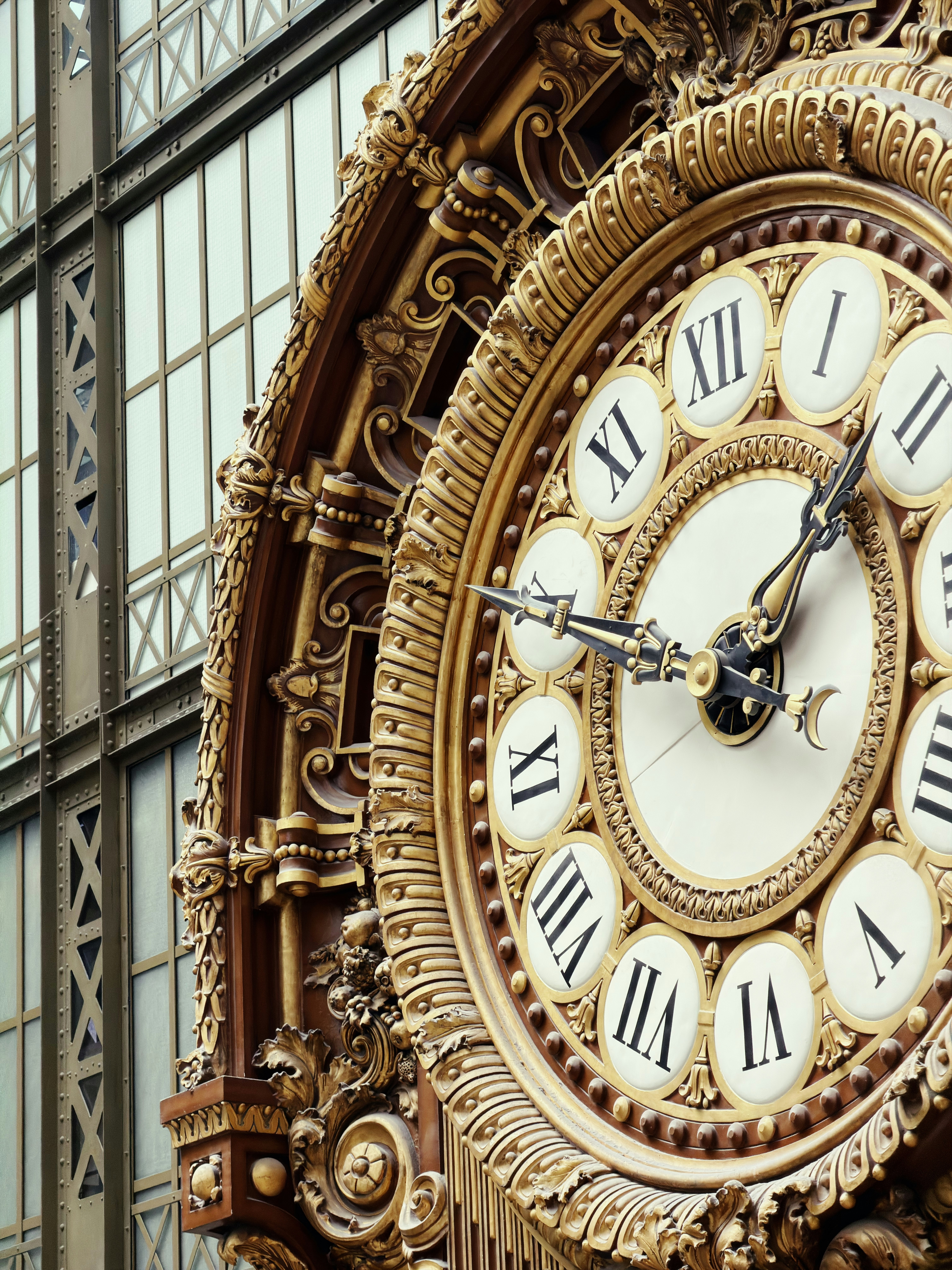 Ornate Clockwork Crown: A Close-Up of Time's Facade