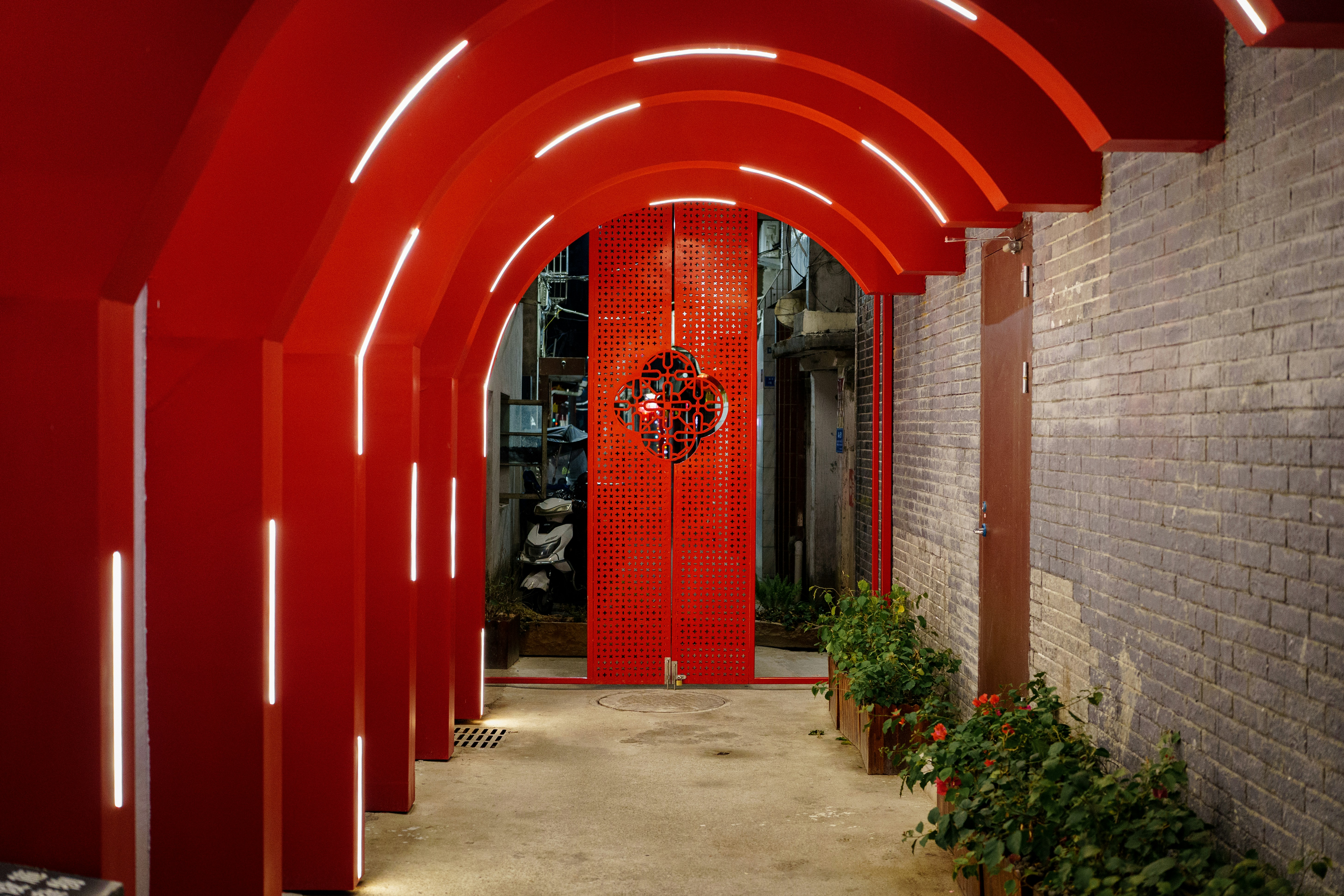 Crimson Archway Leading to a Heart of Red