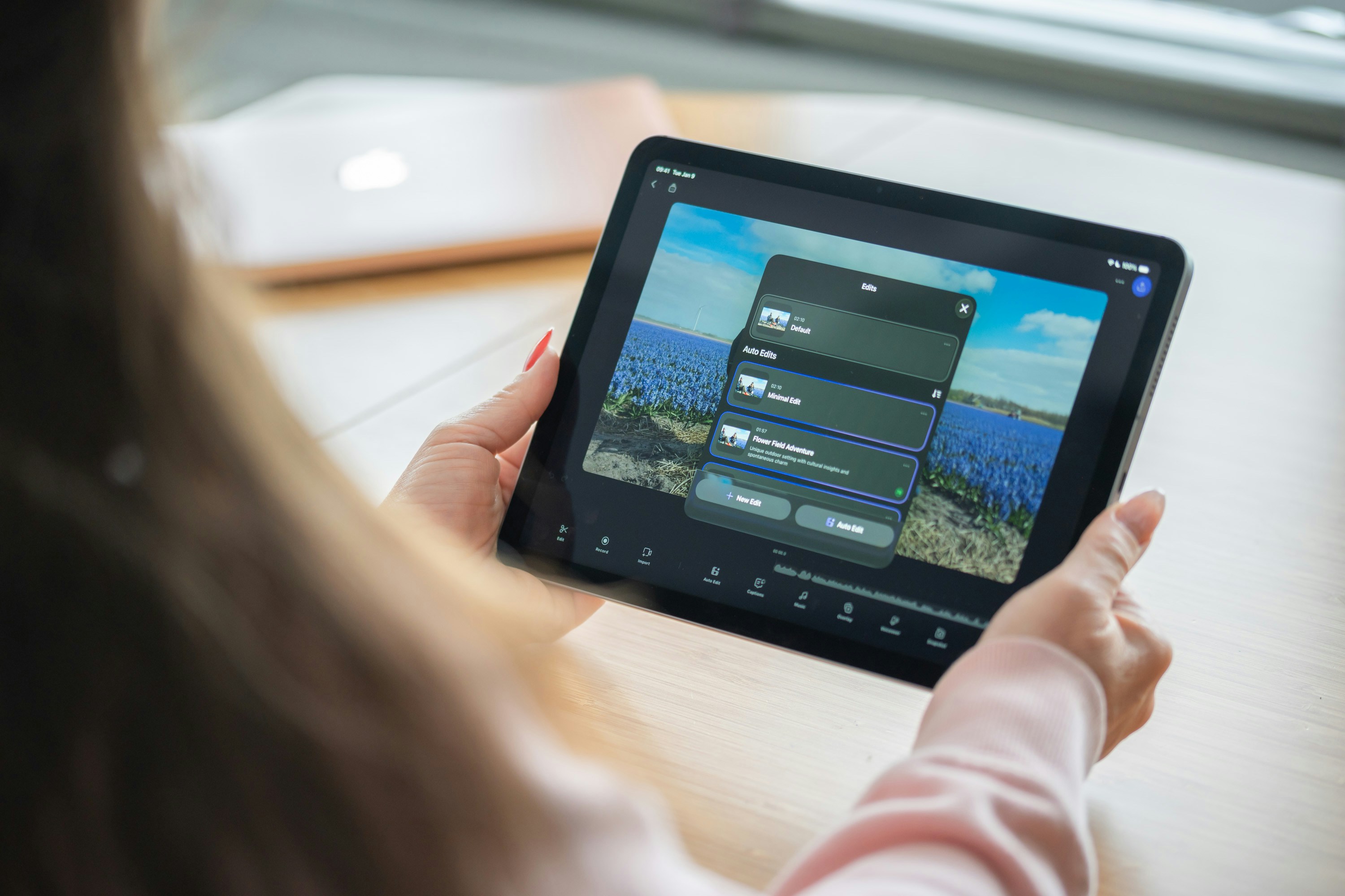Tablet Display in Focus: A User Navigates a Menu on a Landscape Interface