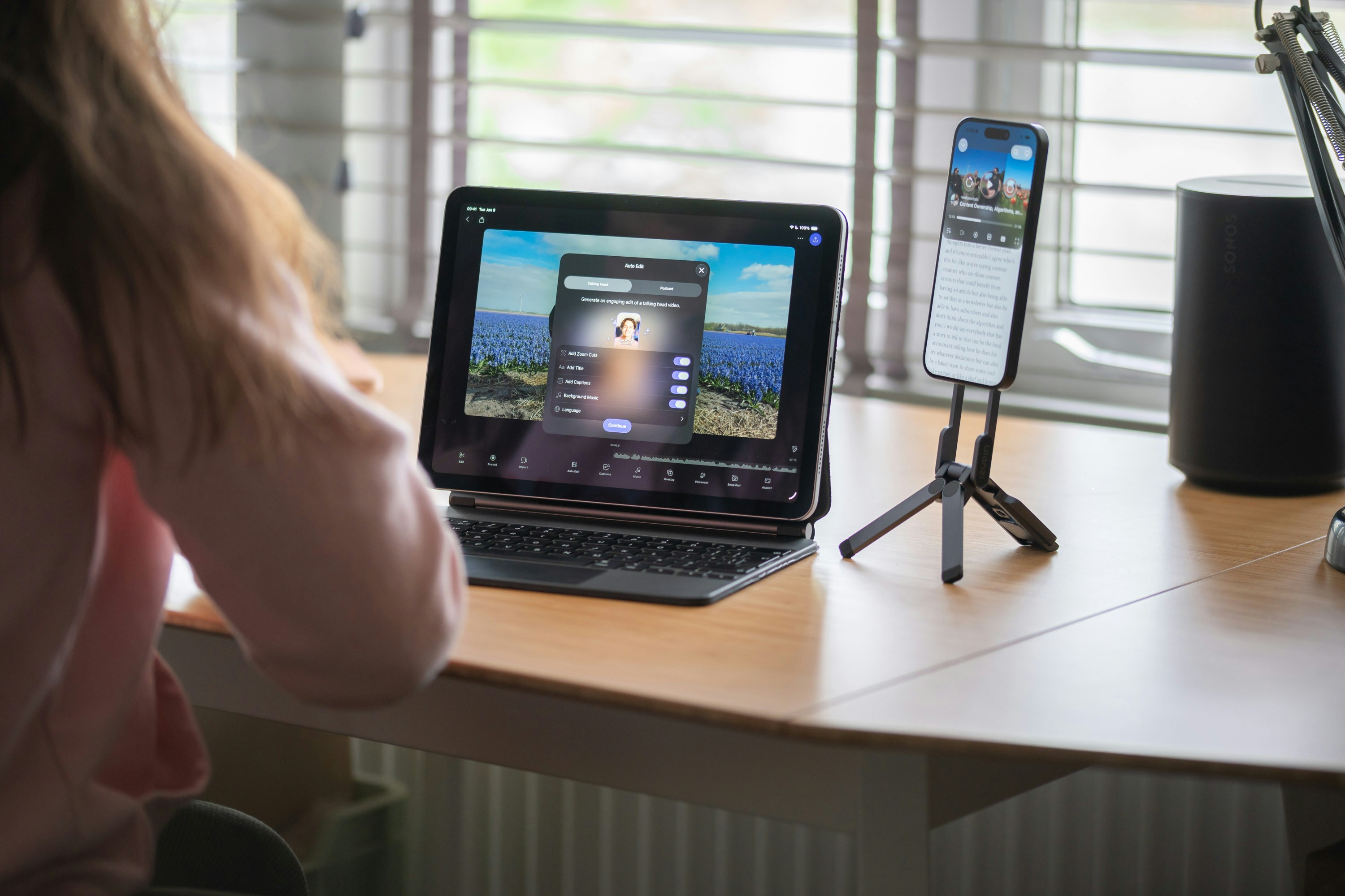 Guided Studio: Tablet, Microphone Stand, and Smartphone on a Desk