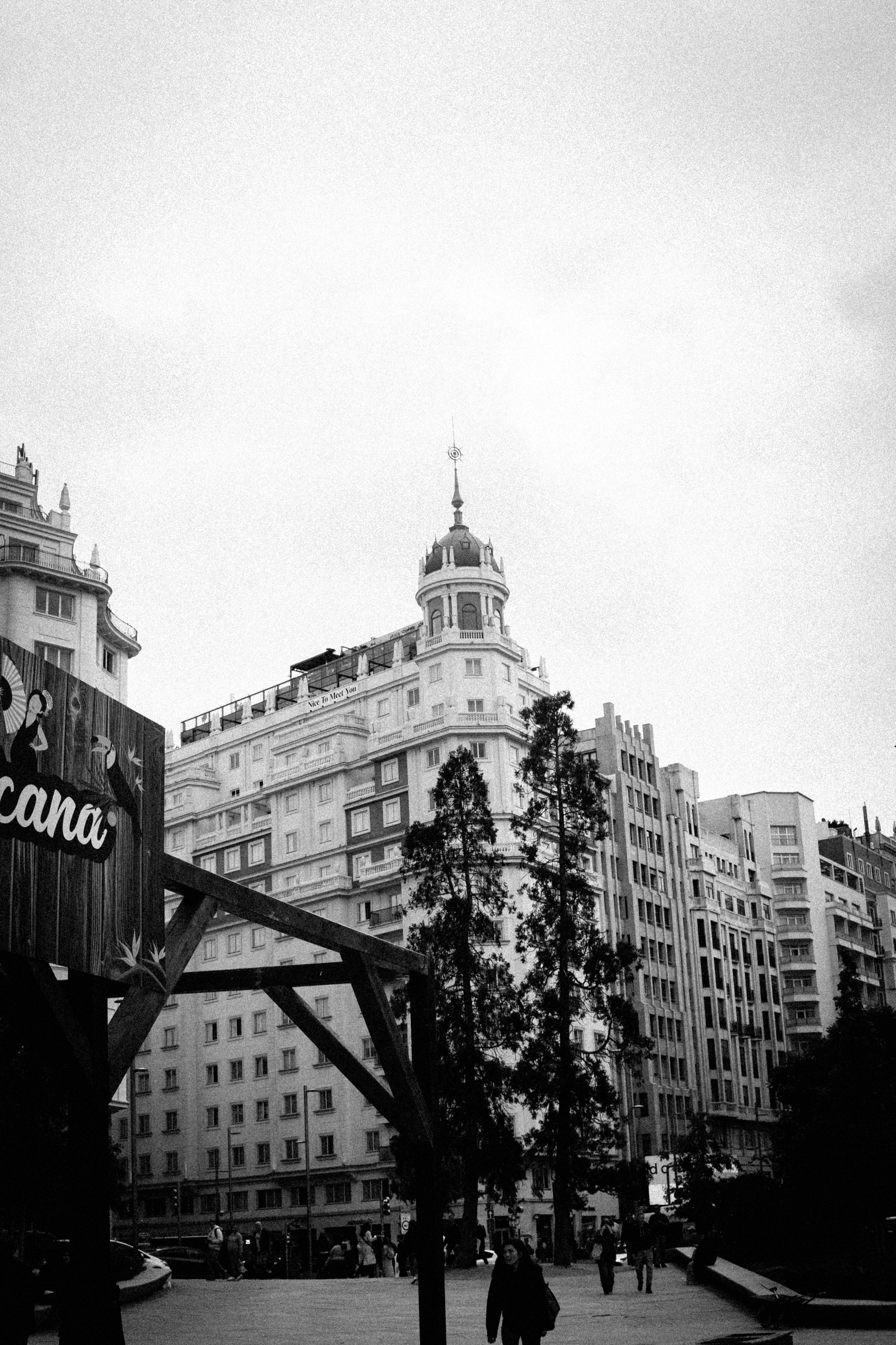 Urban Facades and a Central Dome: A Noir Cityscape