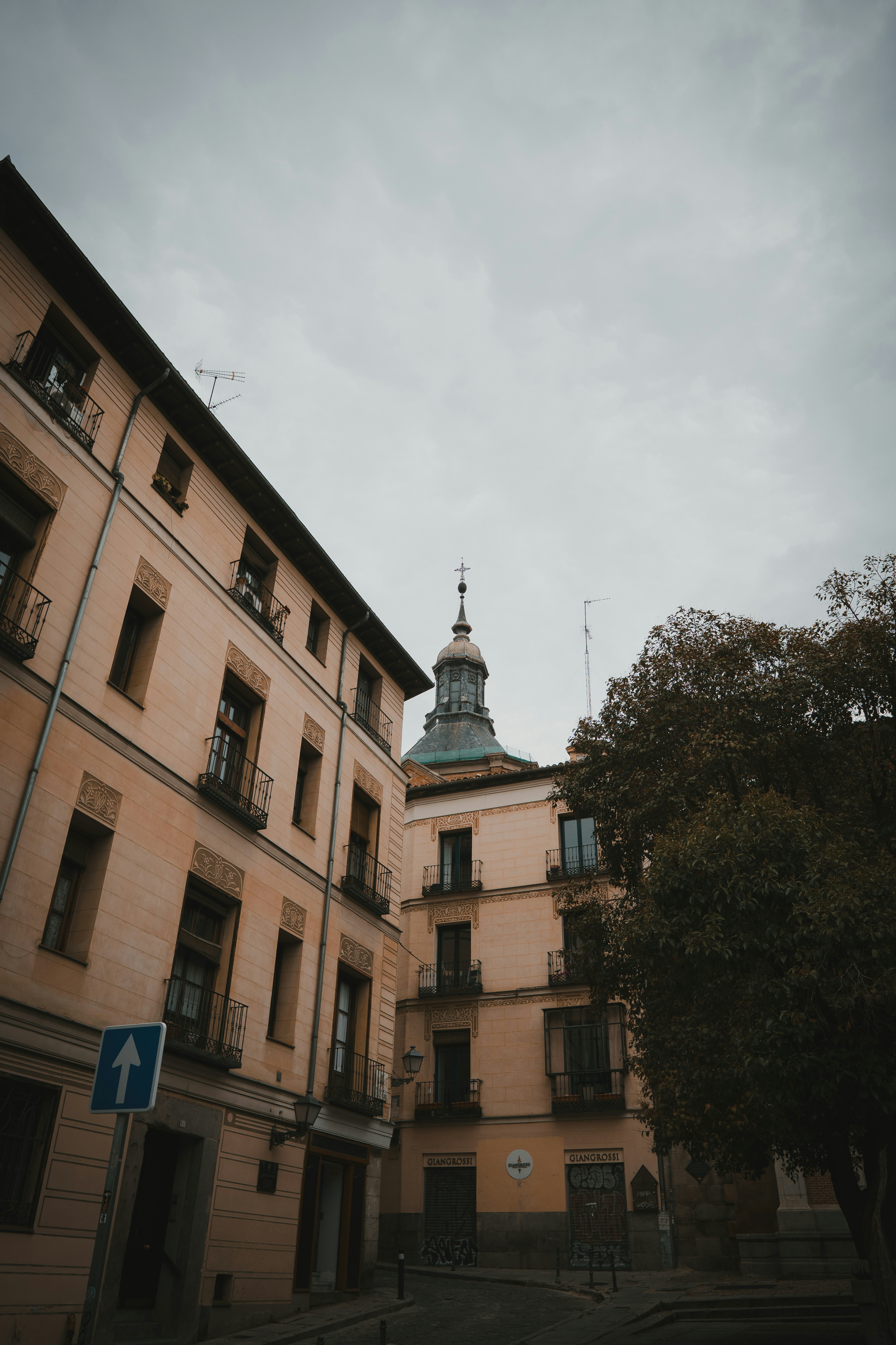Courtyard Facade Under a Pale Sky