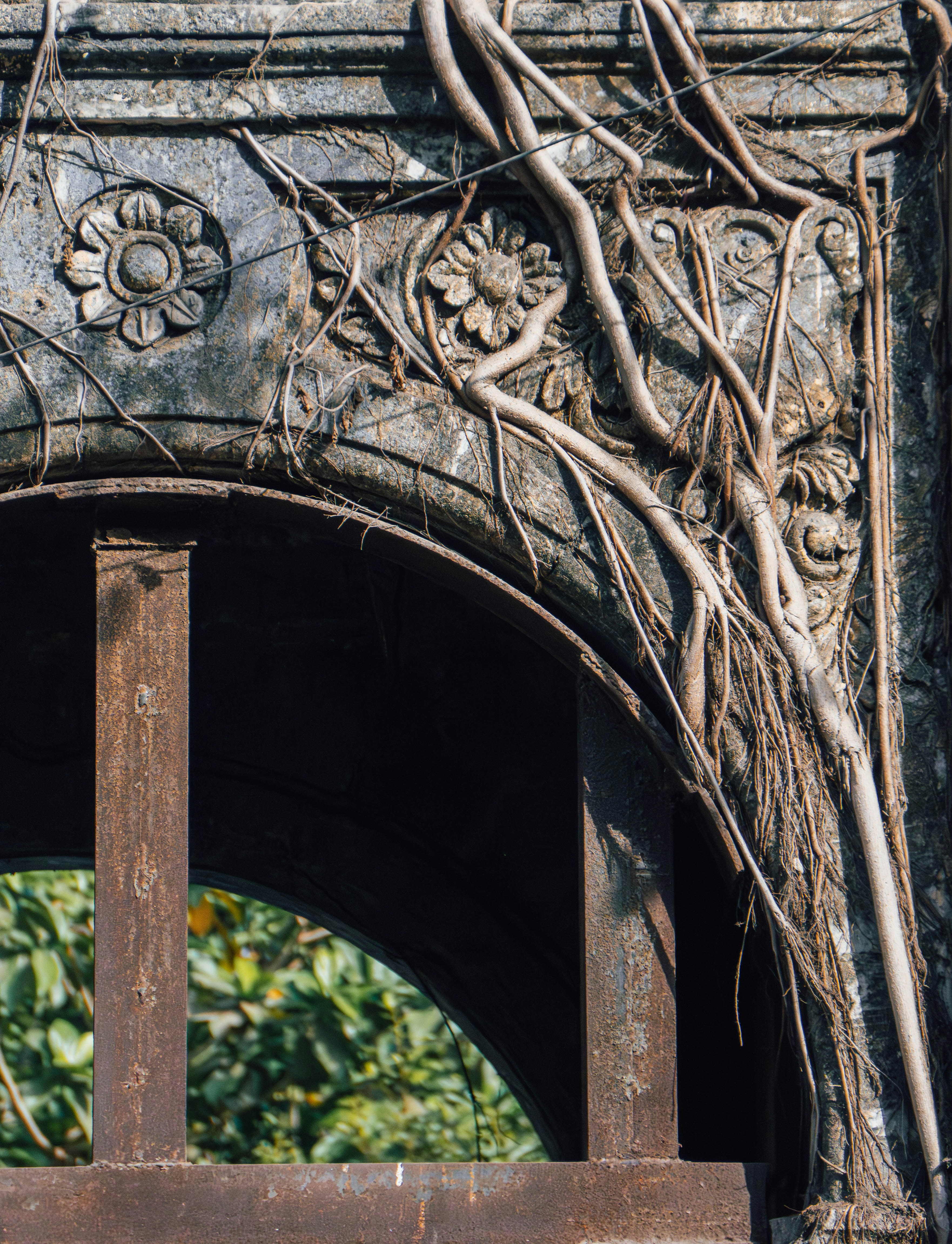 Overgrown Archway: Floral Carvings with Tangles of Vines