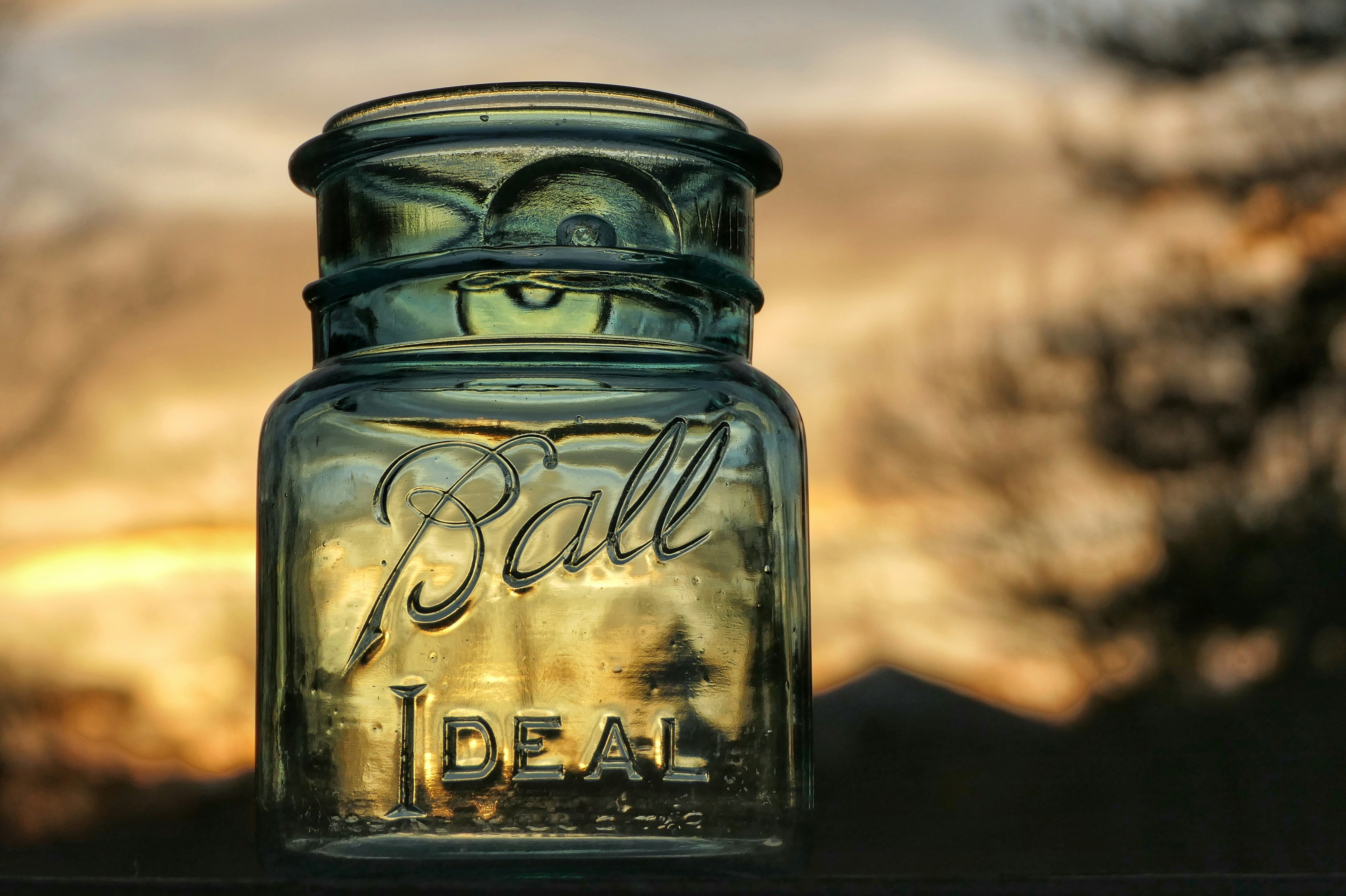 Ball Ideal Jar Backlit in Sunset Glow