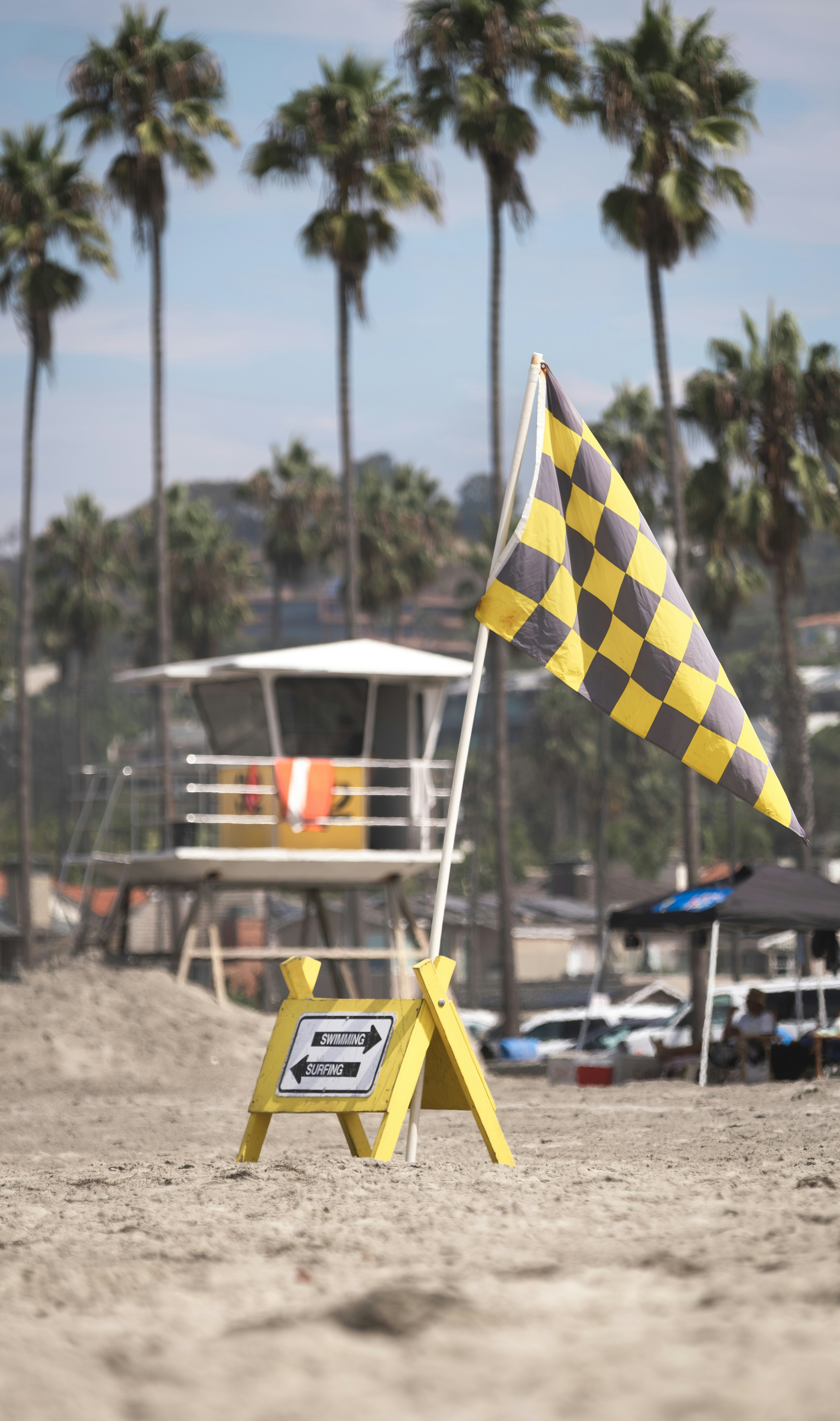 Checkered Flag on Sunny Shores: Lifeguard Post at Dune’s Edge