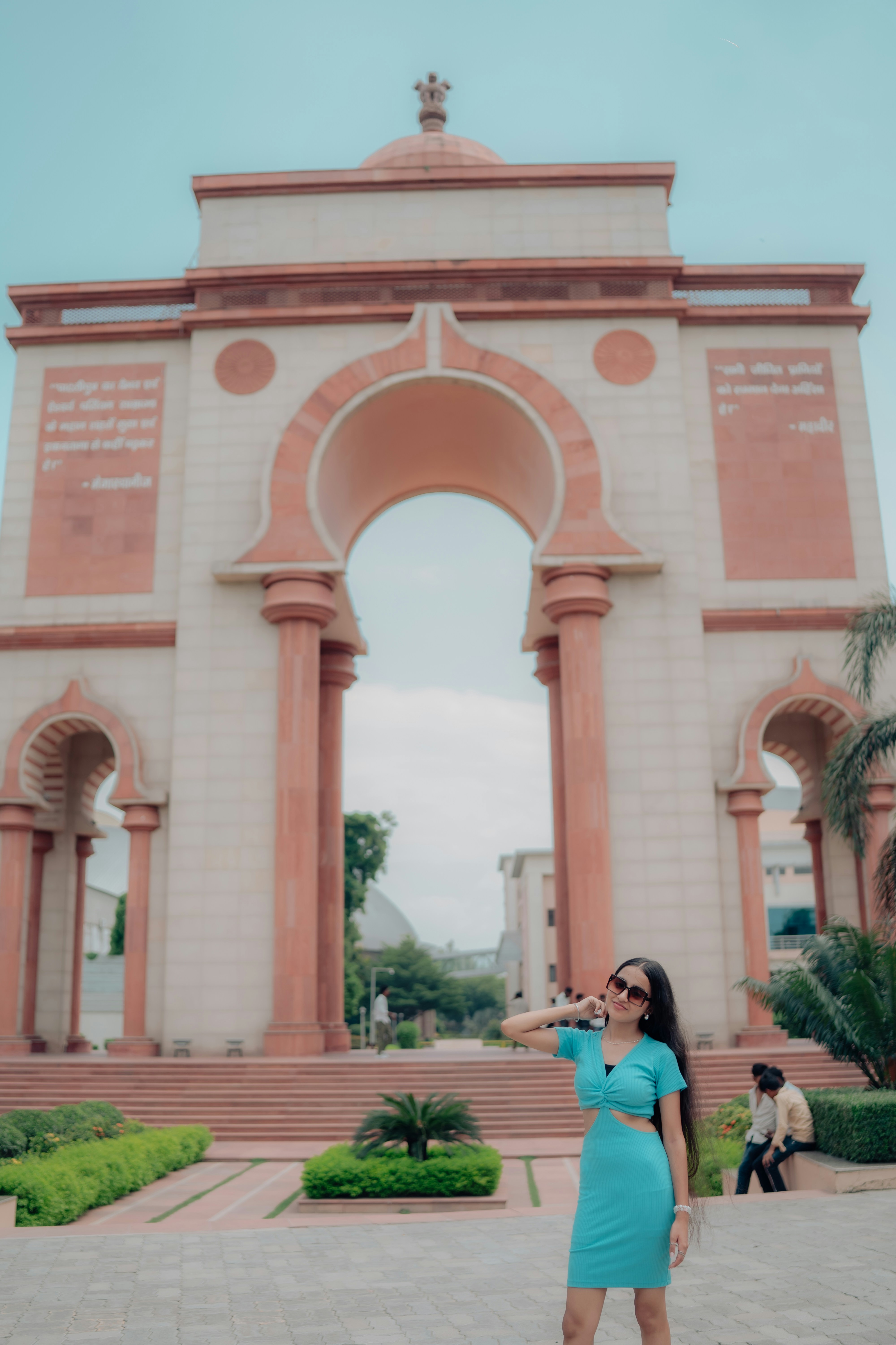 Turquoise Dress Under the Archway