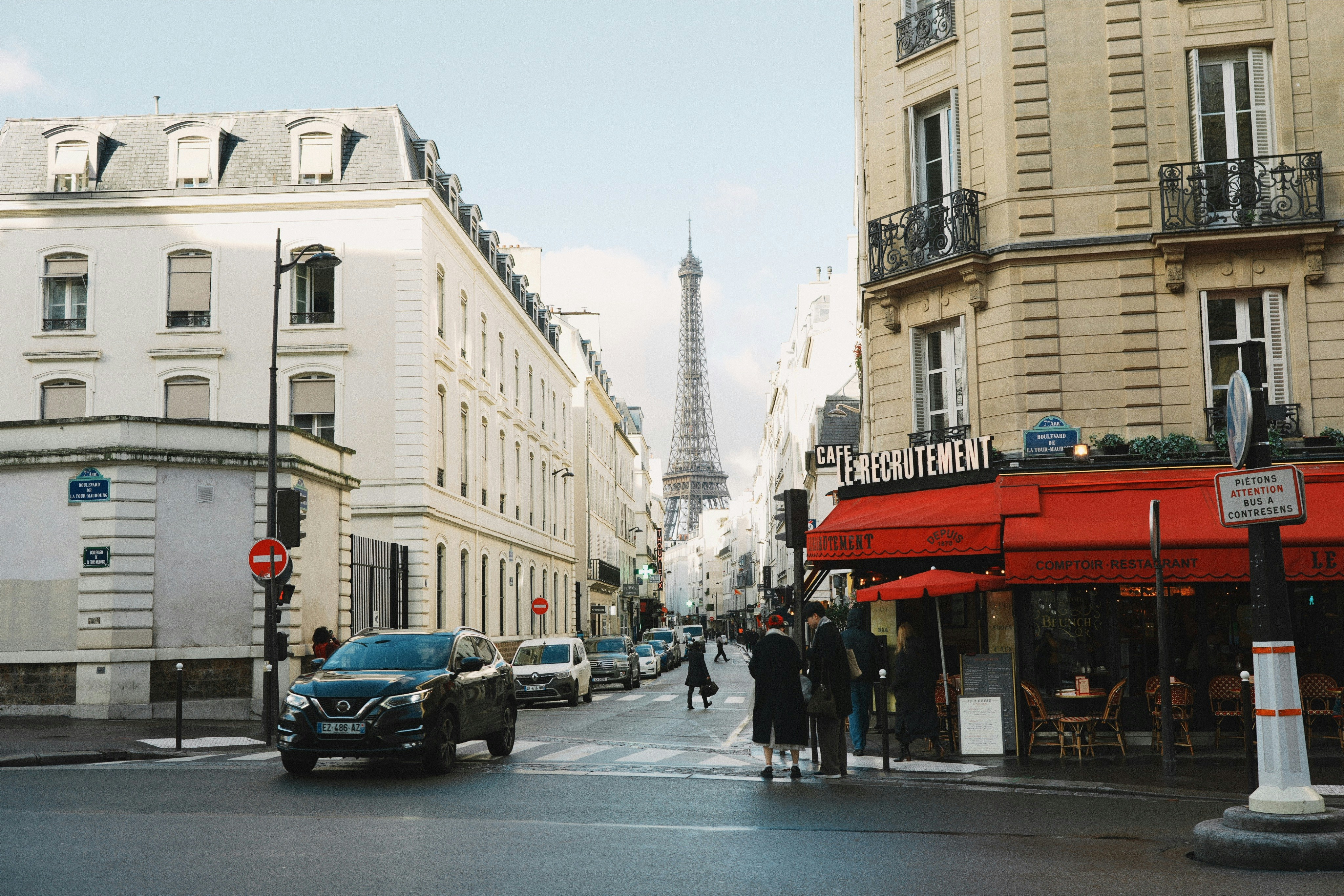 Paris Street Scene with Eiffel Tower Silhouette