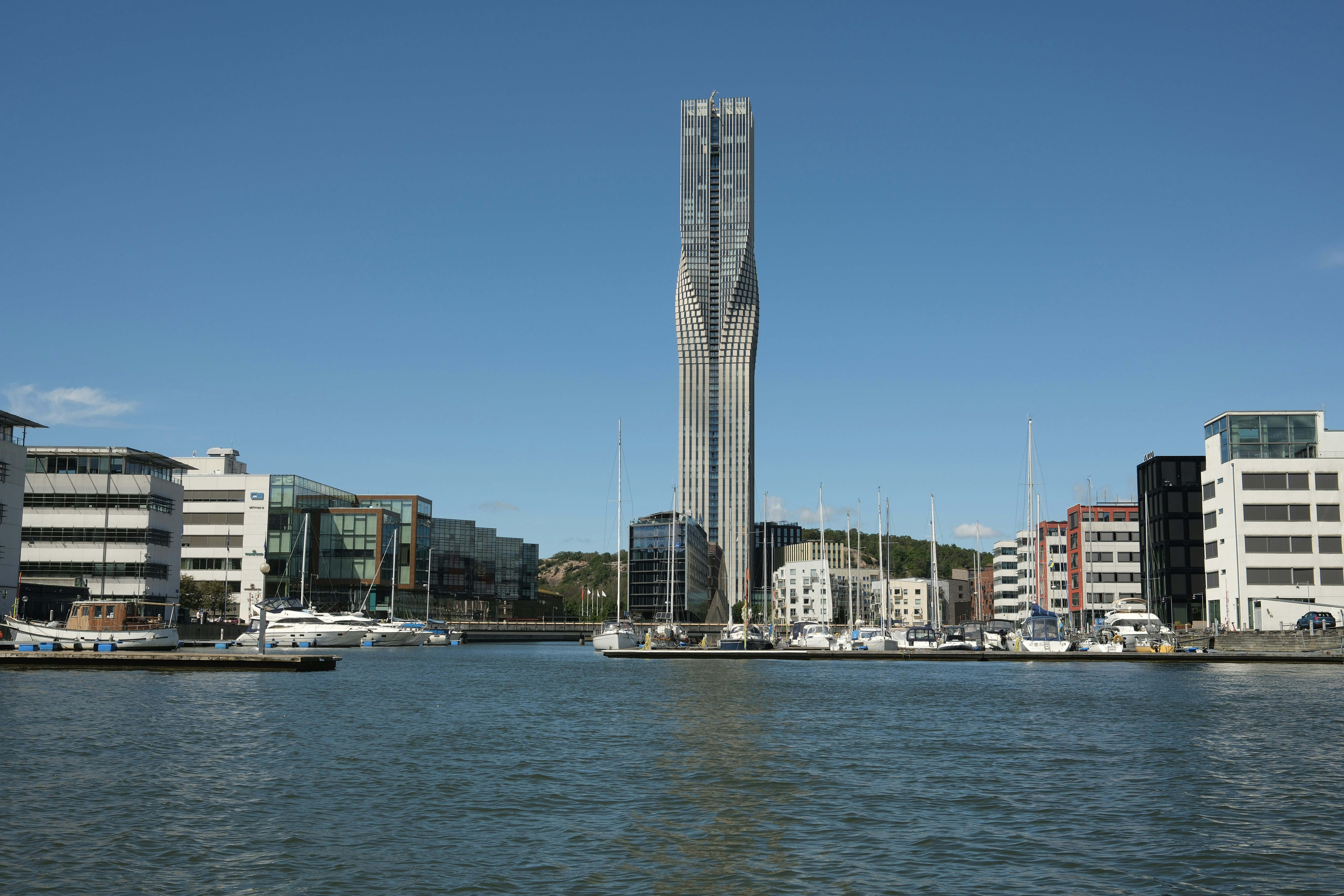 Harbor Skyline and a Tower Rising from the Waterfront