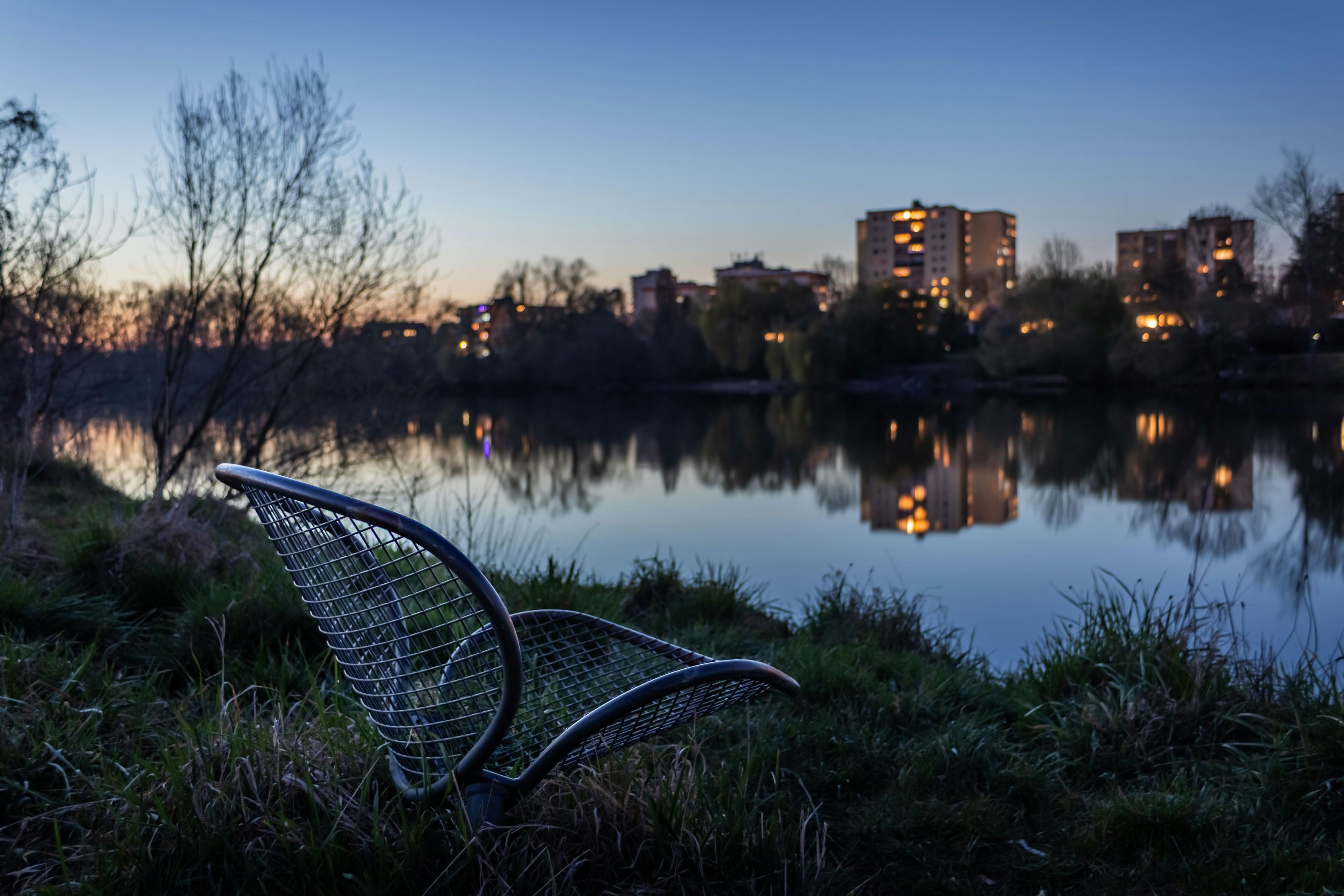 Evening Silence by the Riverside Bench