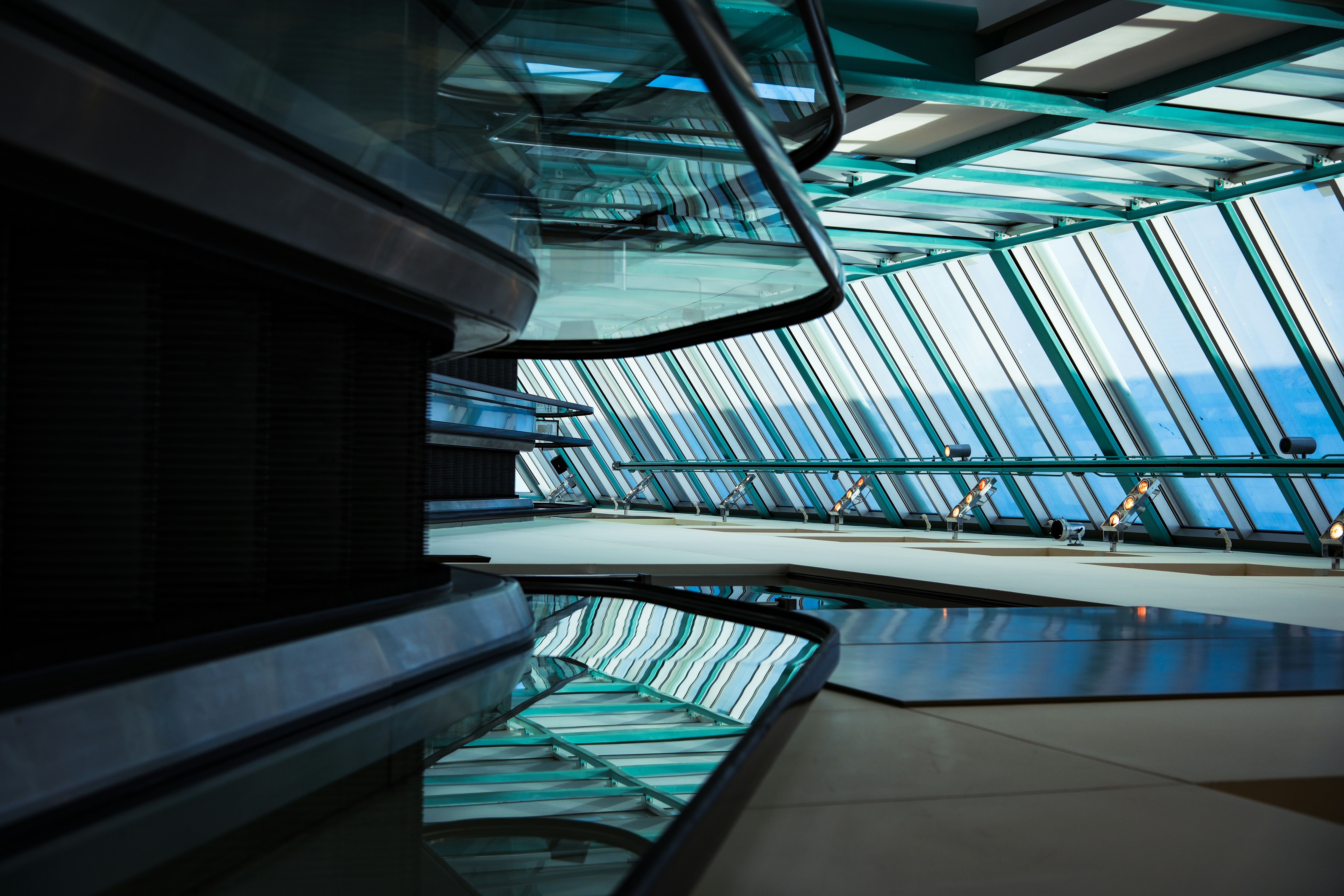 Glass Cathedral Overlook: Tilted Lines and Skyward Grids