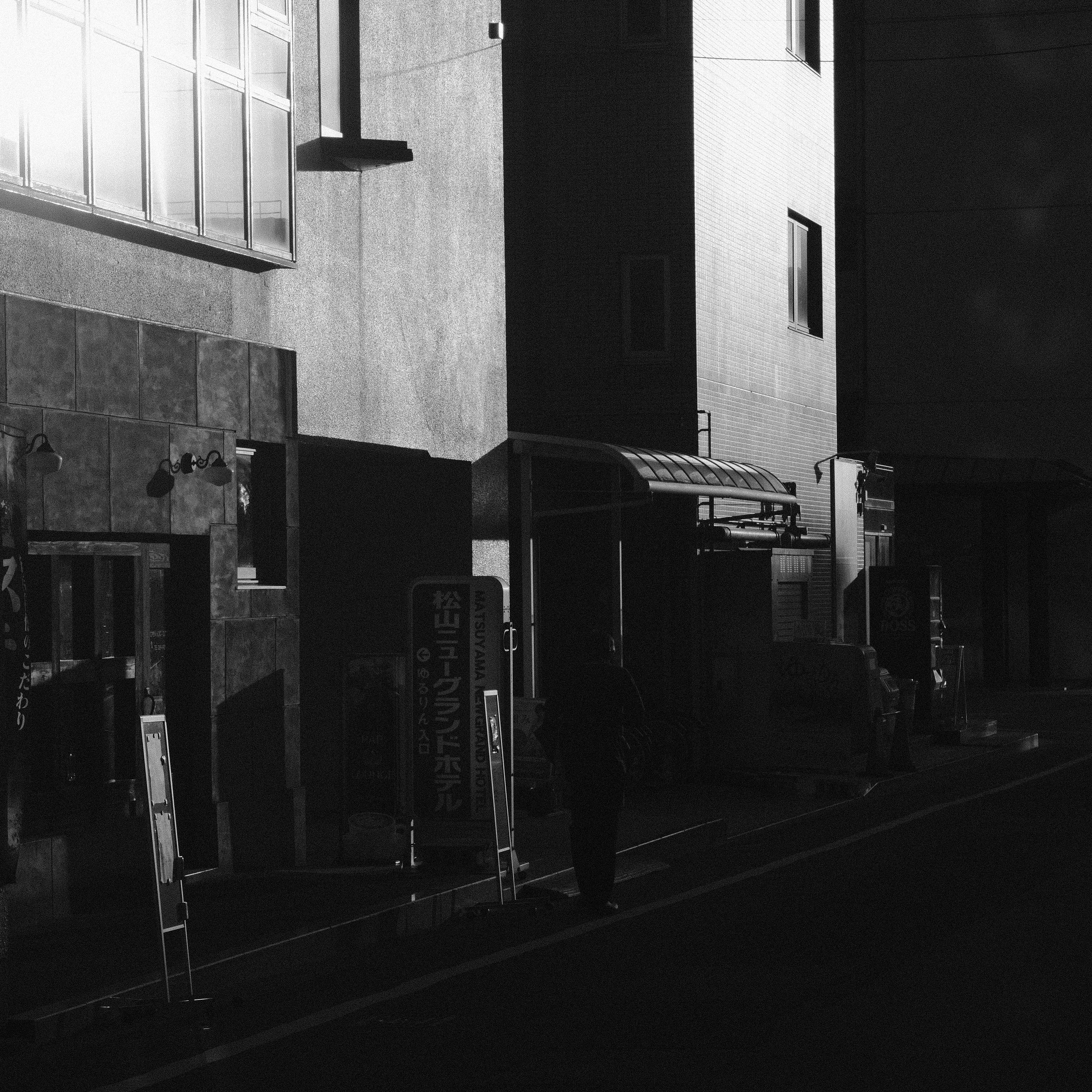 Shadowed Alleyway Beneath a Modern Facade