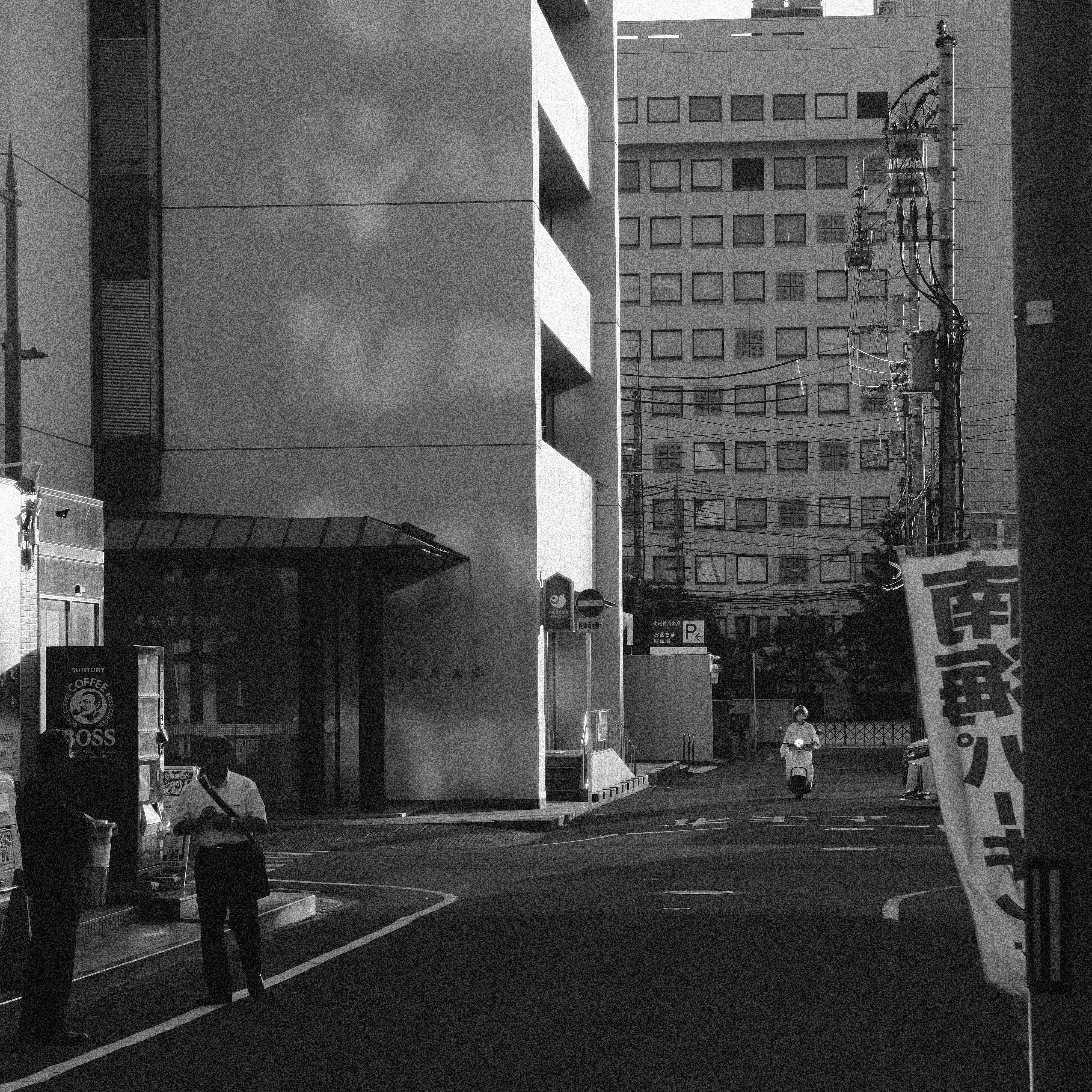 Urban Quiet: A Street Scene in Monochrome