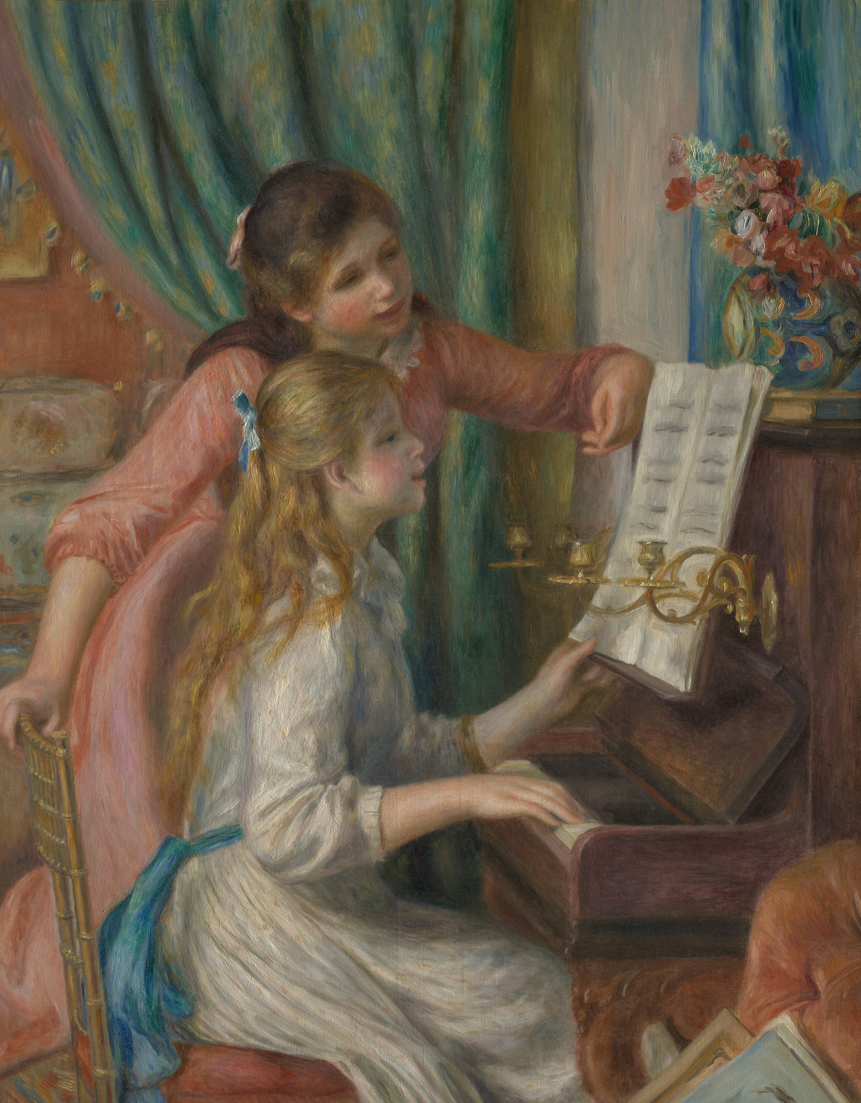 Melody at the Piano: Two Girls as Music Fills the Room