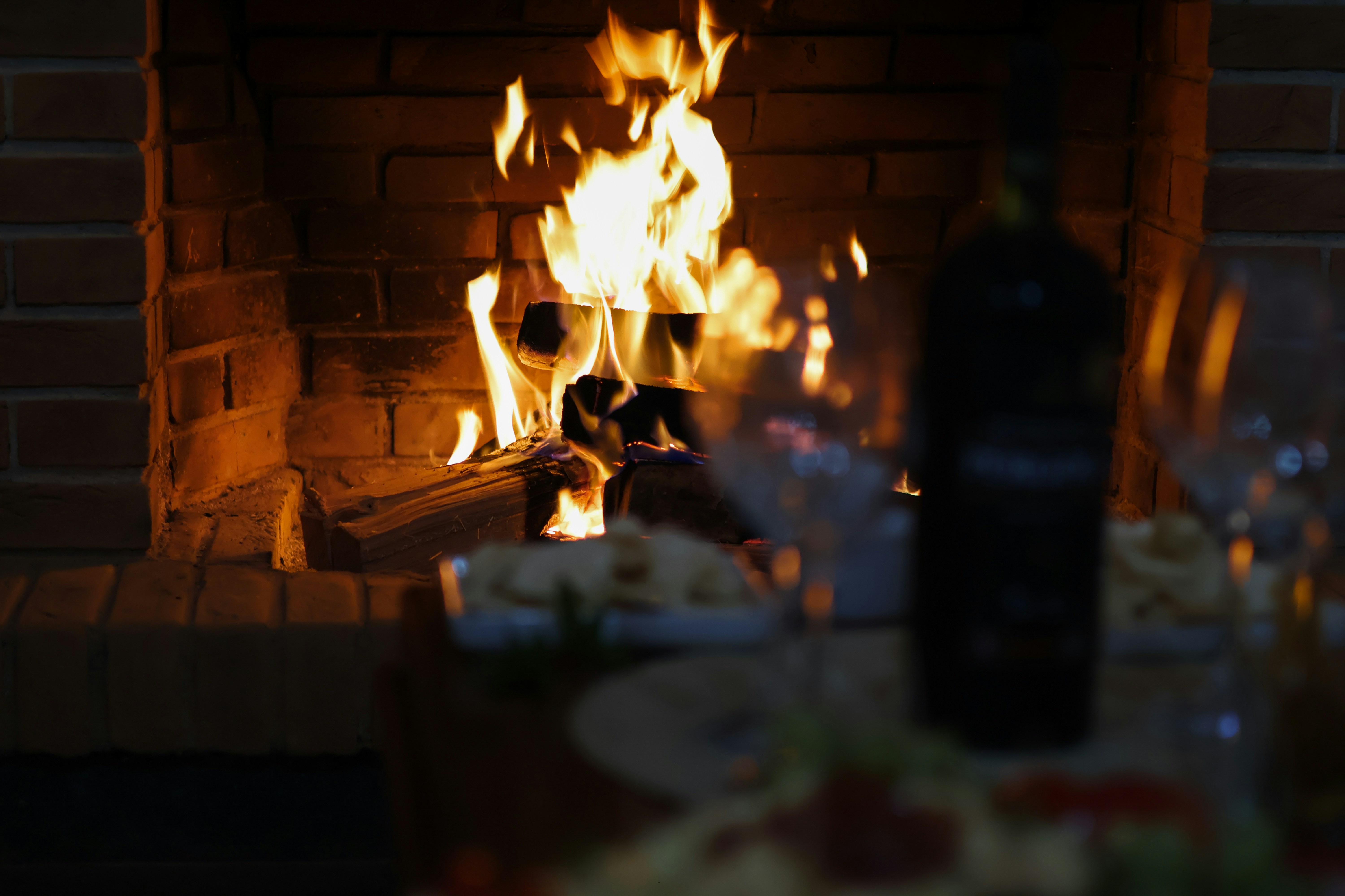 Cozy Glow Across Fire and Table