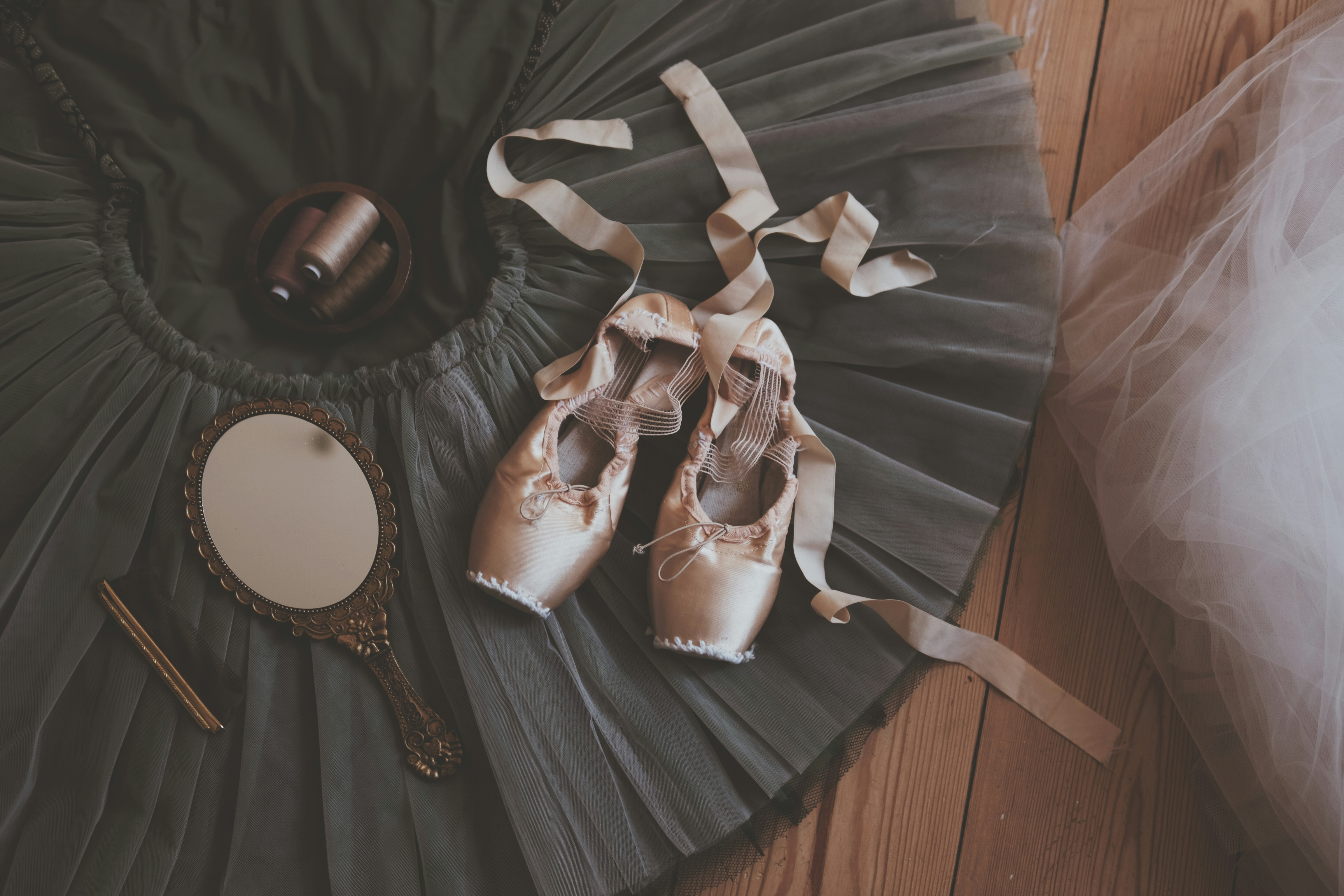 Ballet Boudoir: Pointe Shoes and Mirror on a Quiet Dresser