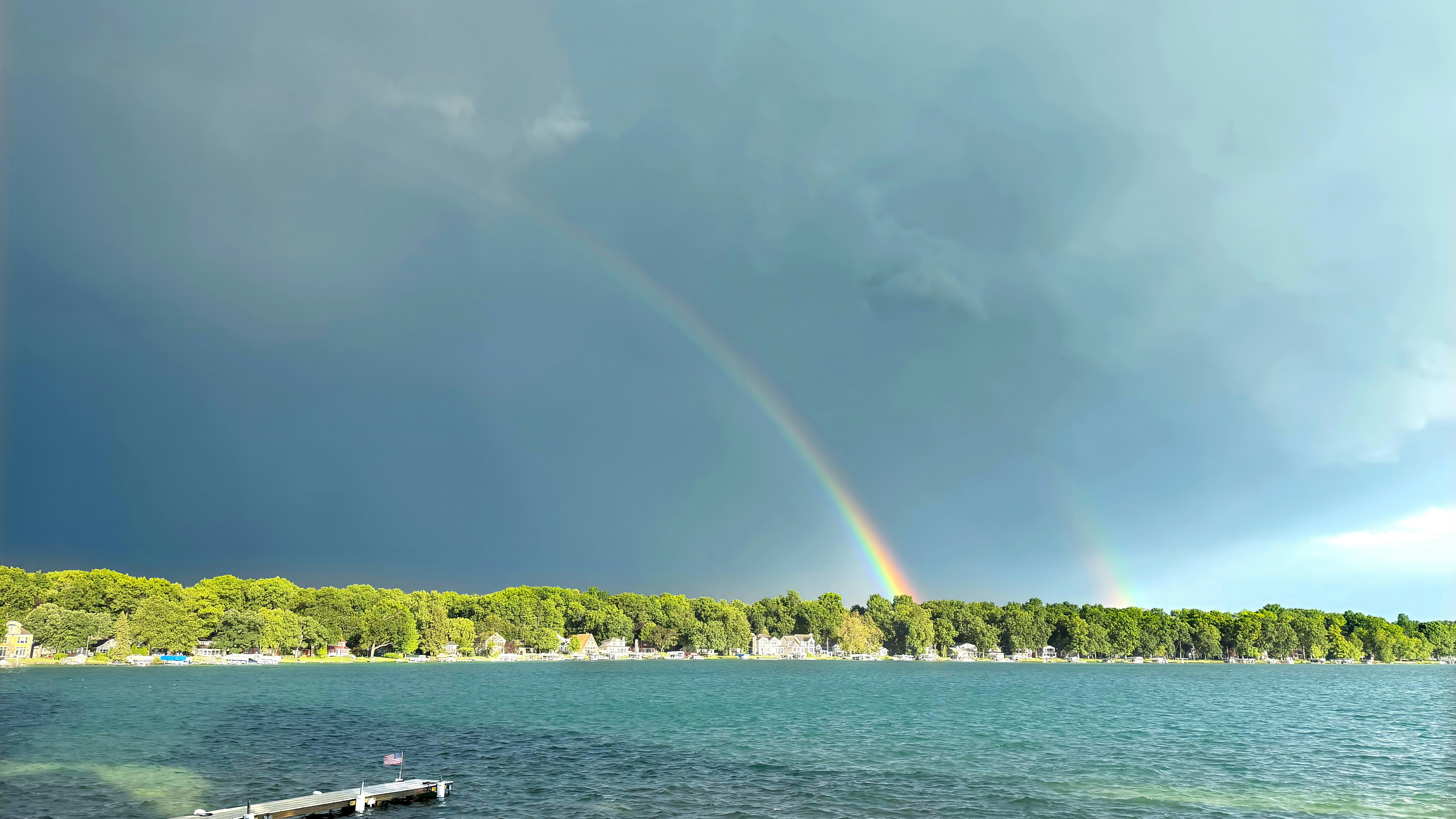 Double rainbow following summer thunderstorm over Gull Lake, Michigan.