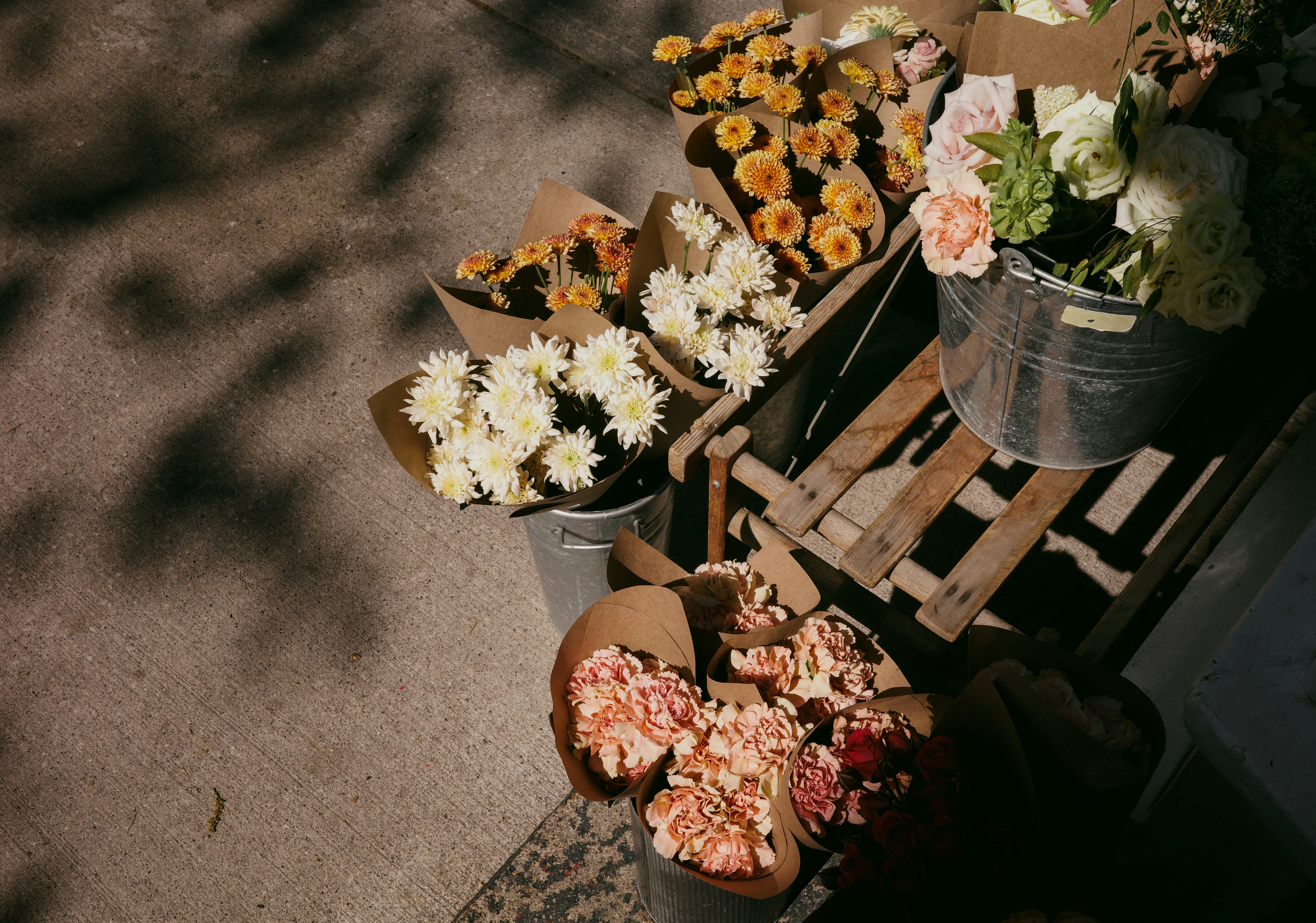 Bouquets in Bloom: Sunlit Market Stalls of Fresh Flowers