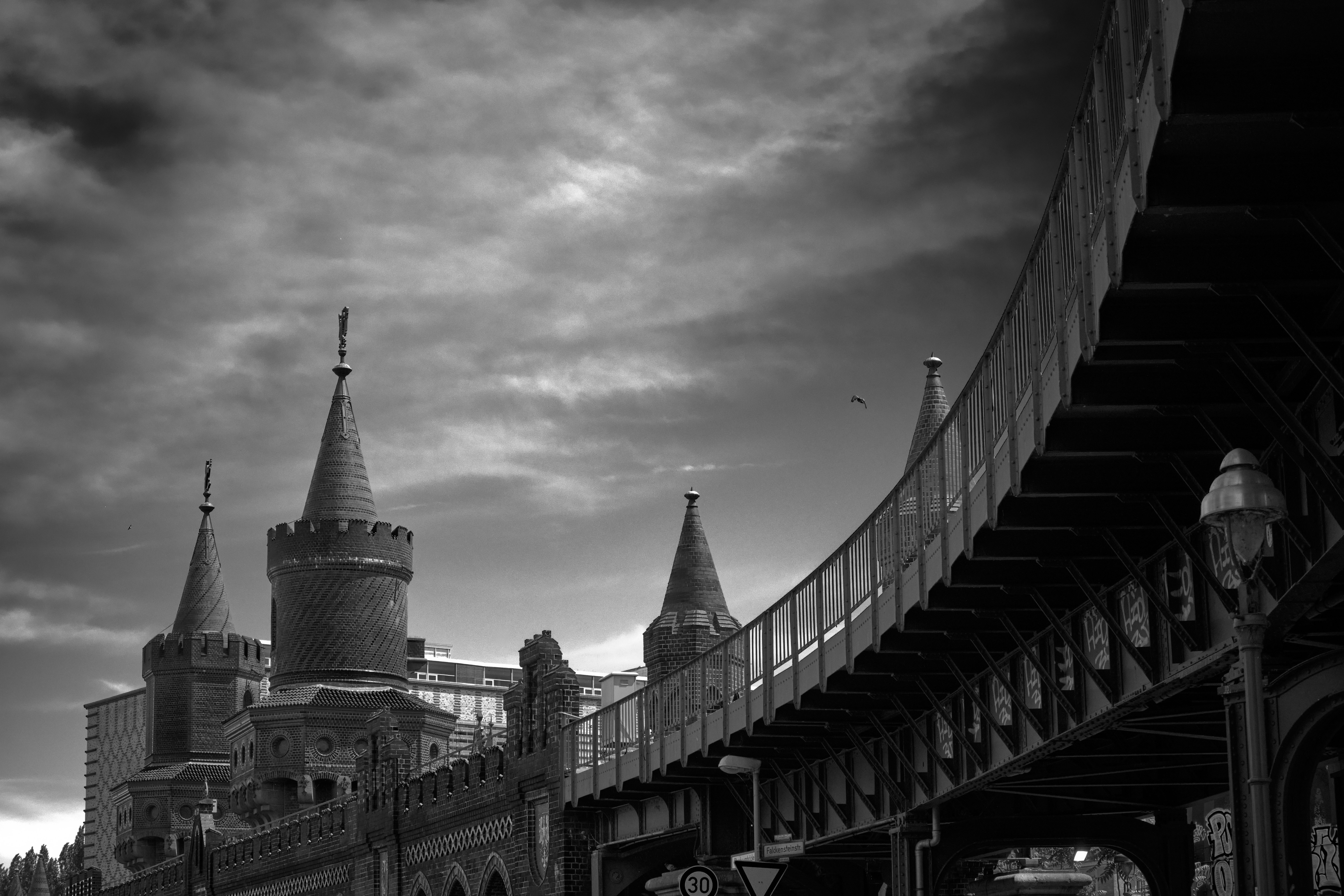 Bridge over Towers: A Monochrome Moment at the City Gate