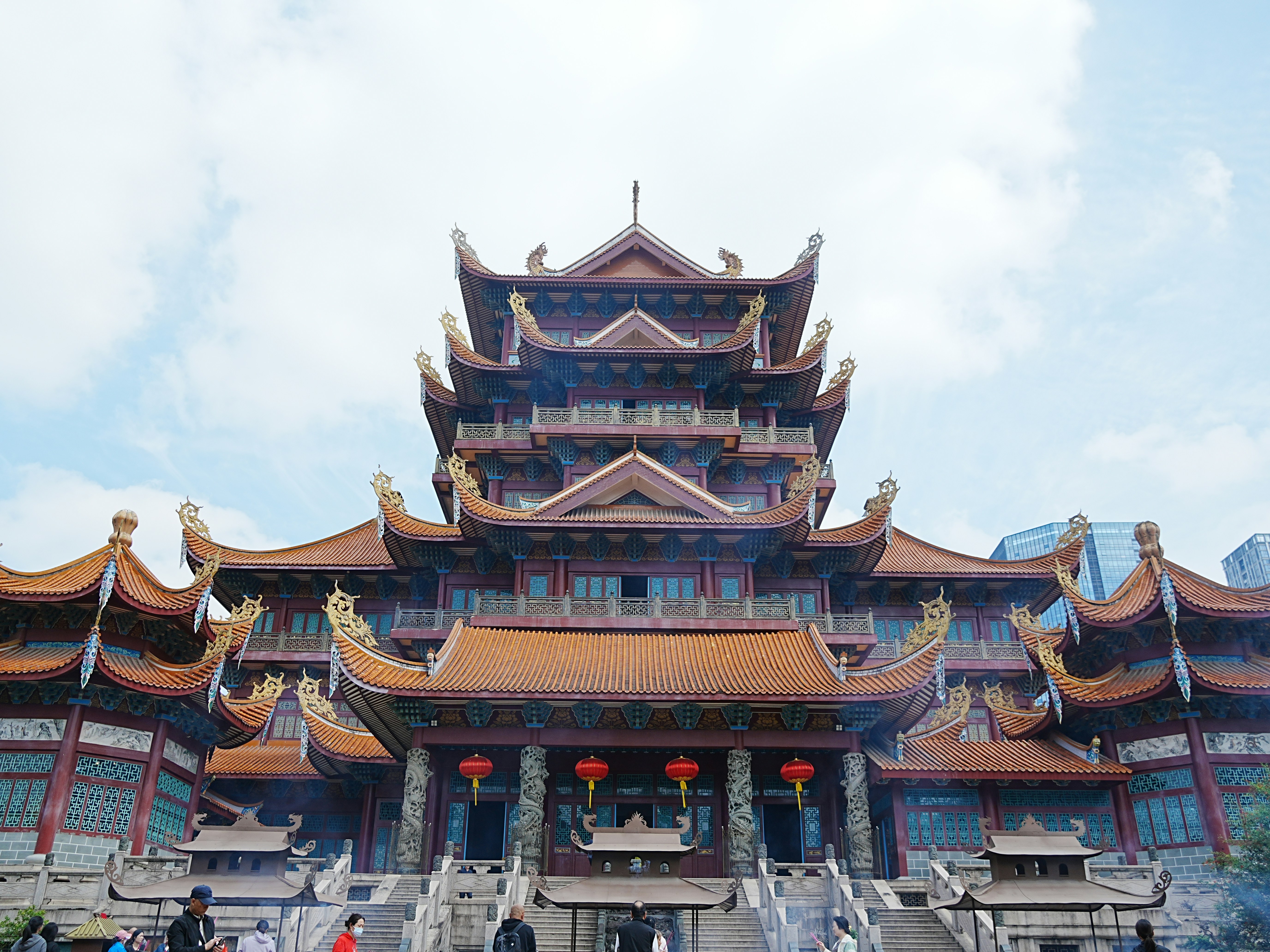 Temple in the Clouds: A Multi-Tiered Pagoda Reaching Toward the Sky