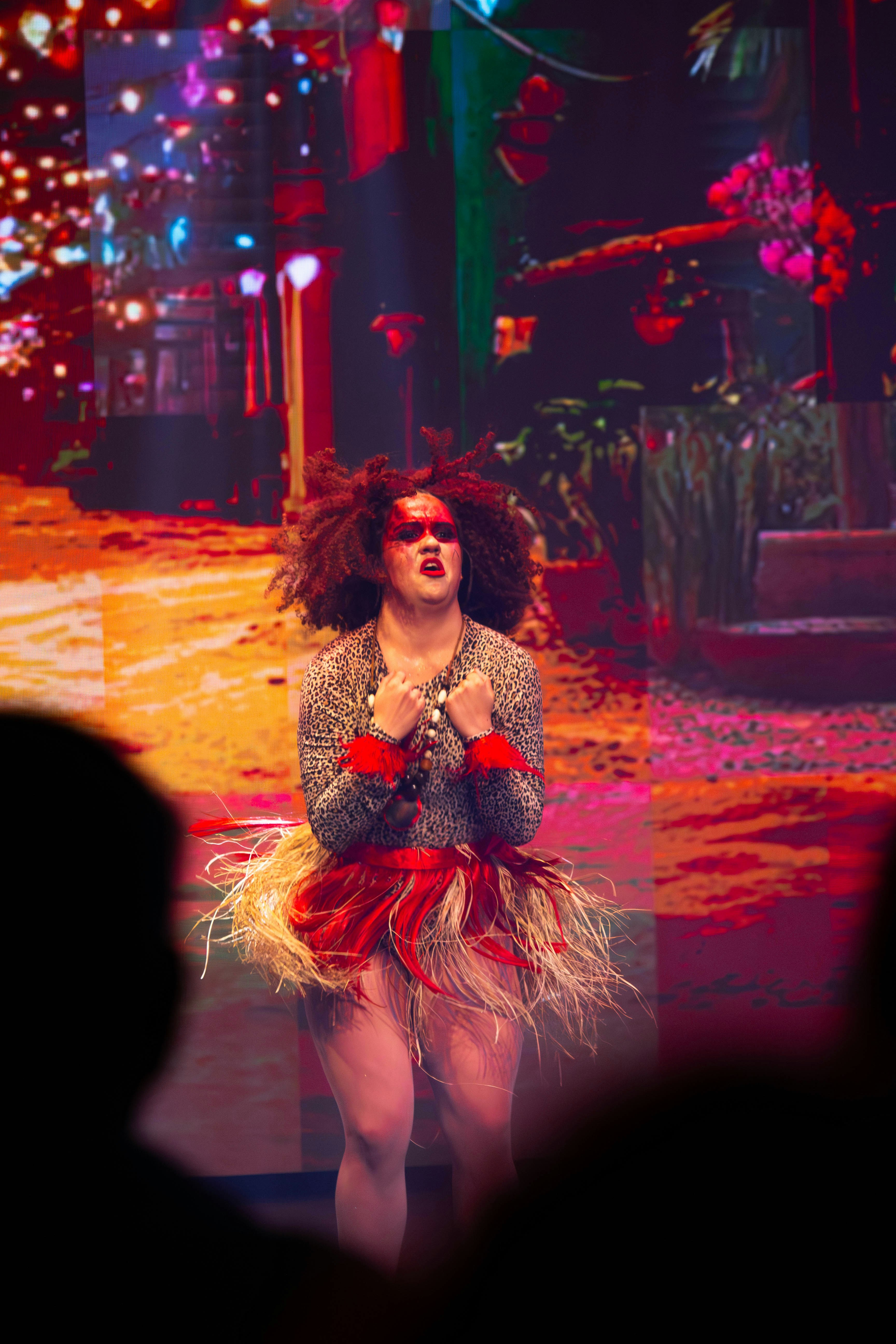 Energetic Dancer Under Neon Tropics