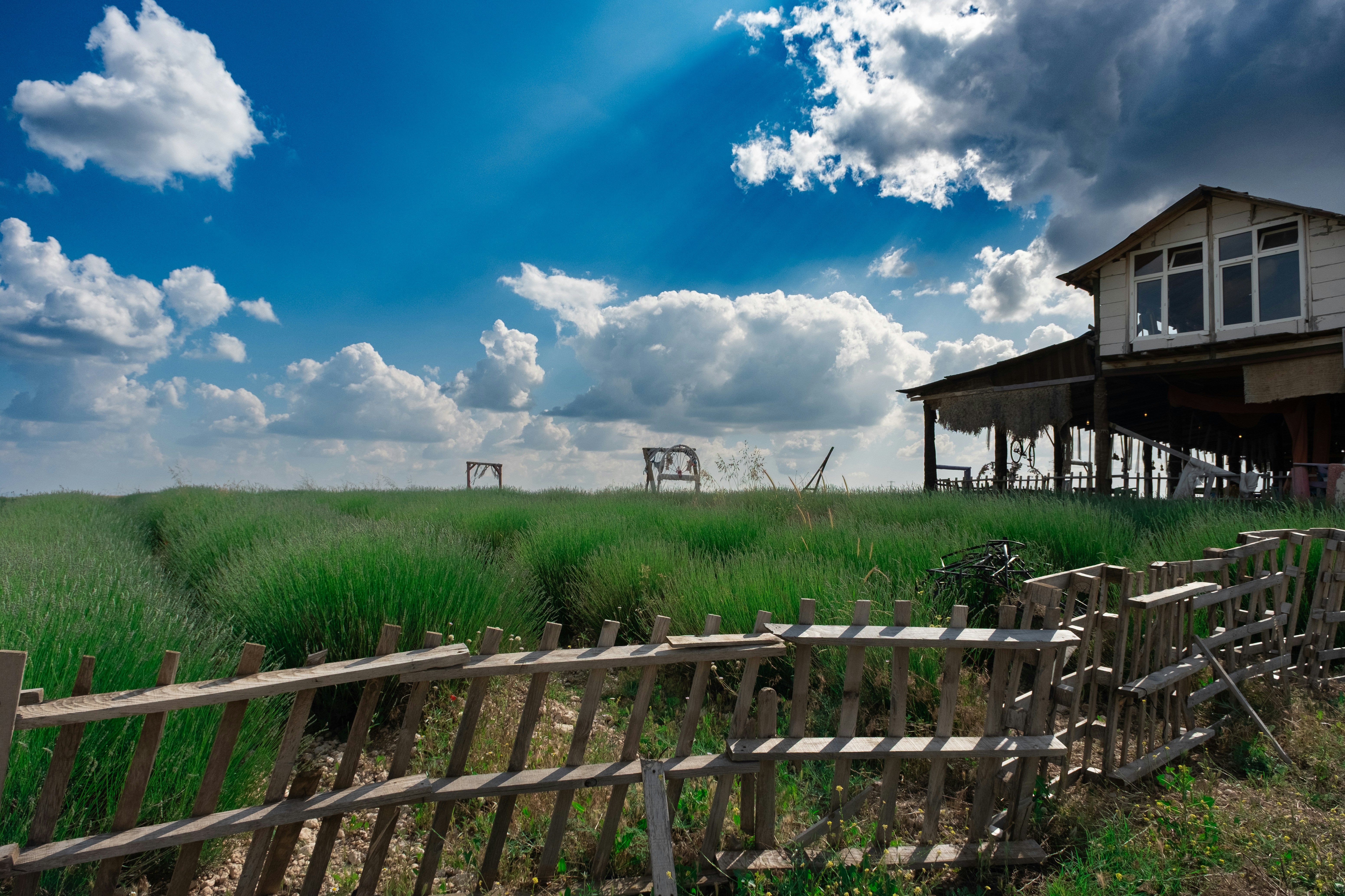 Cottage by the Coastal Field: A Weathered Fence to the Horizon