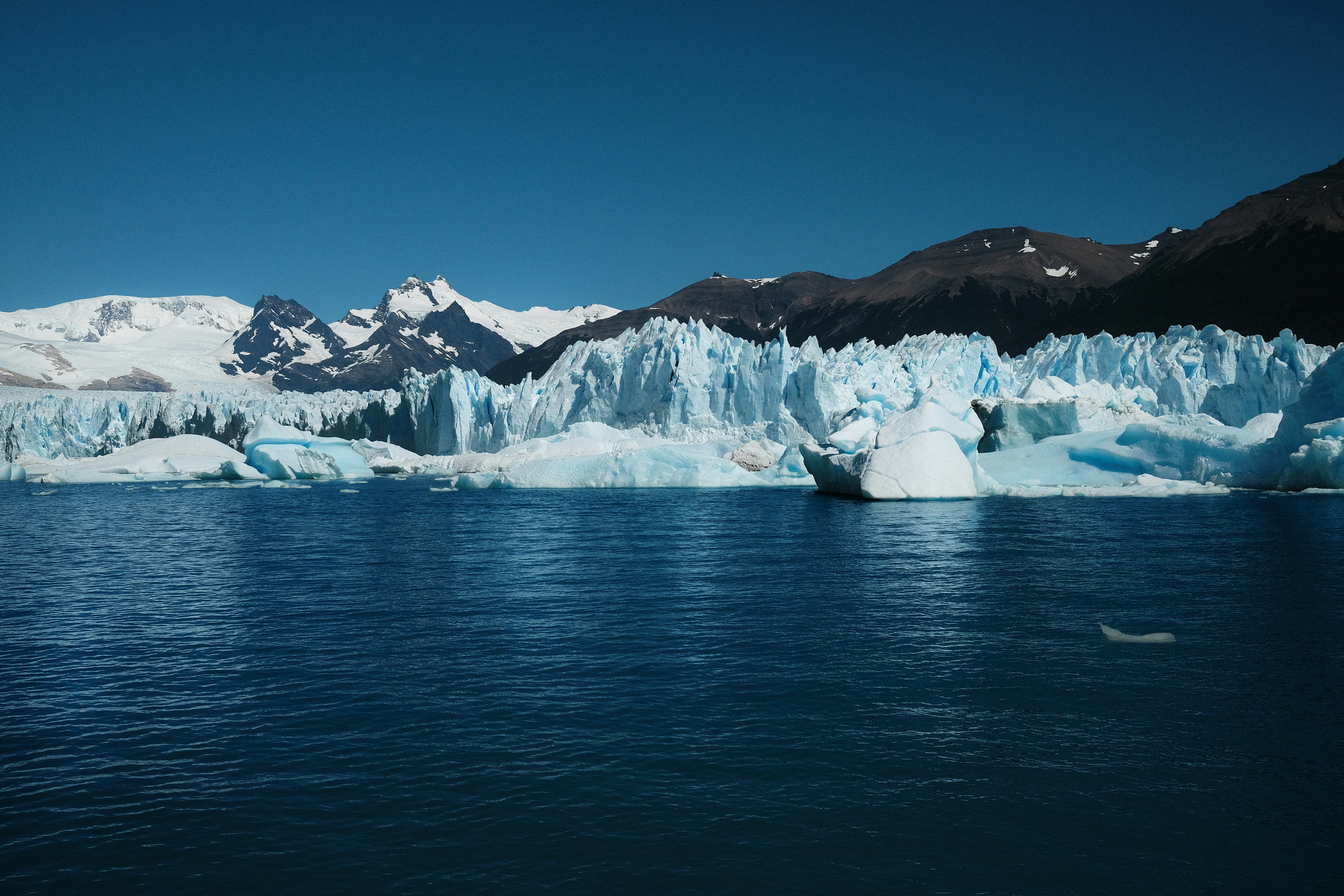Perito Moreno glacier and floating icebergs on Lake Argentino, Patagonia