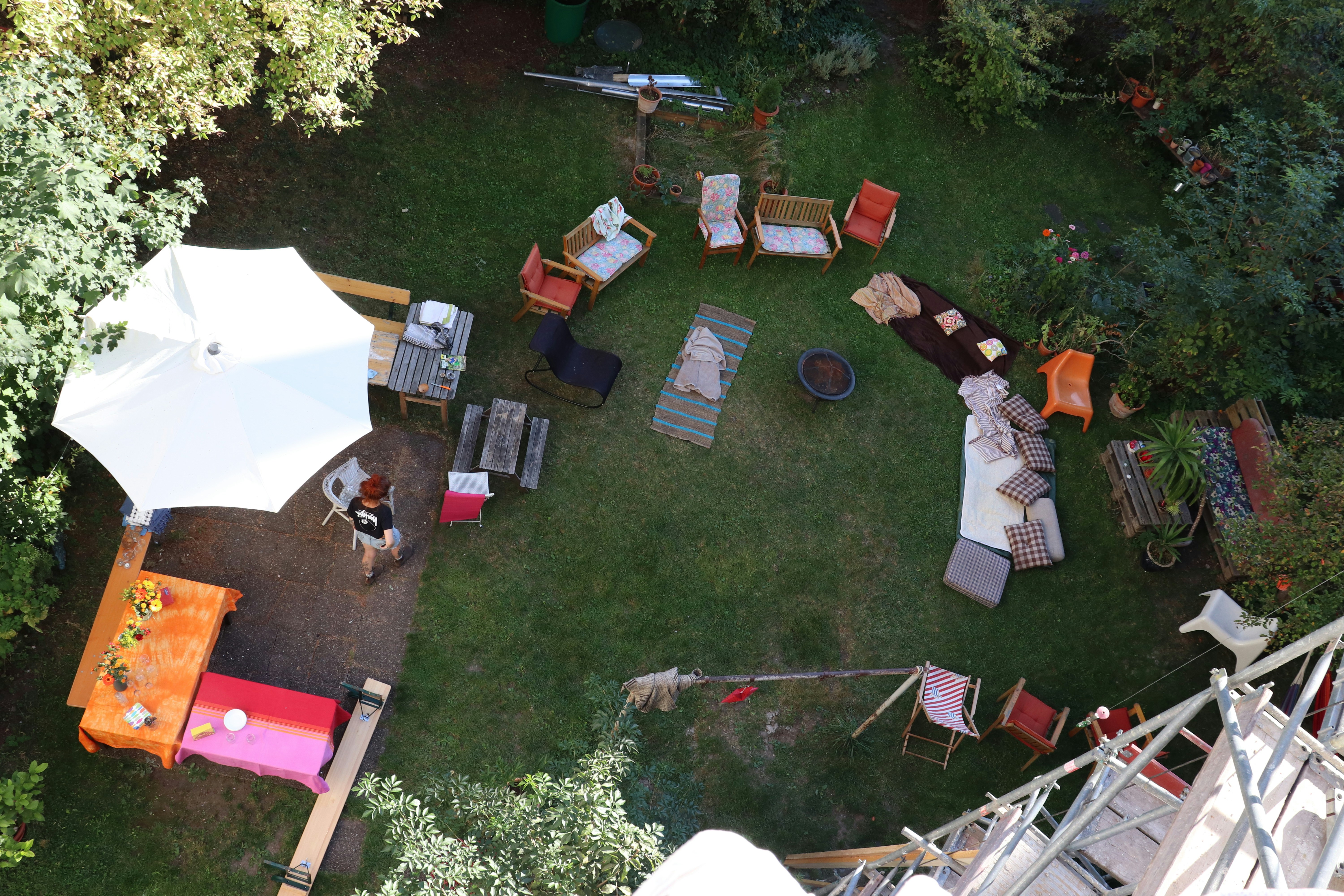 Aerial Evening Lounge: Garden Circle of Gathered Comfort