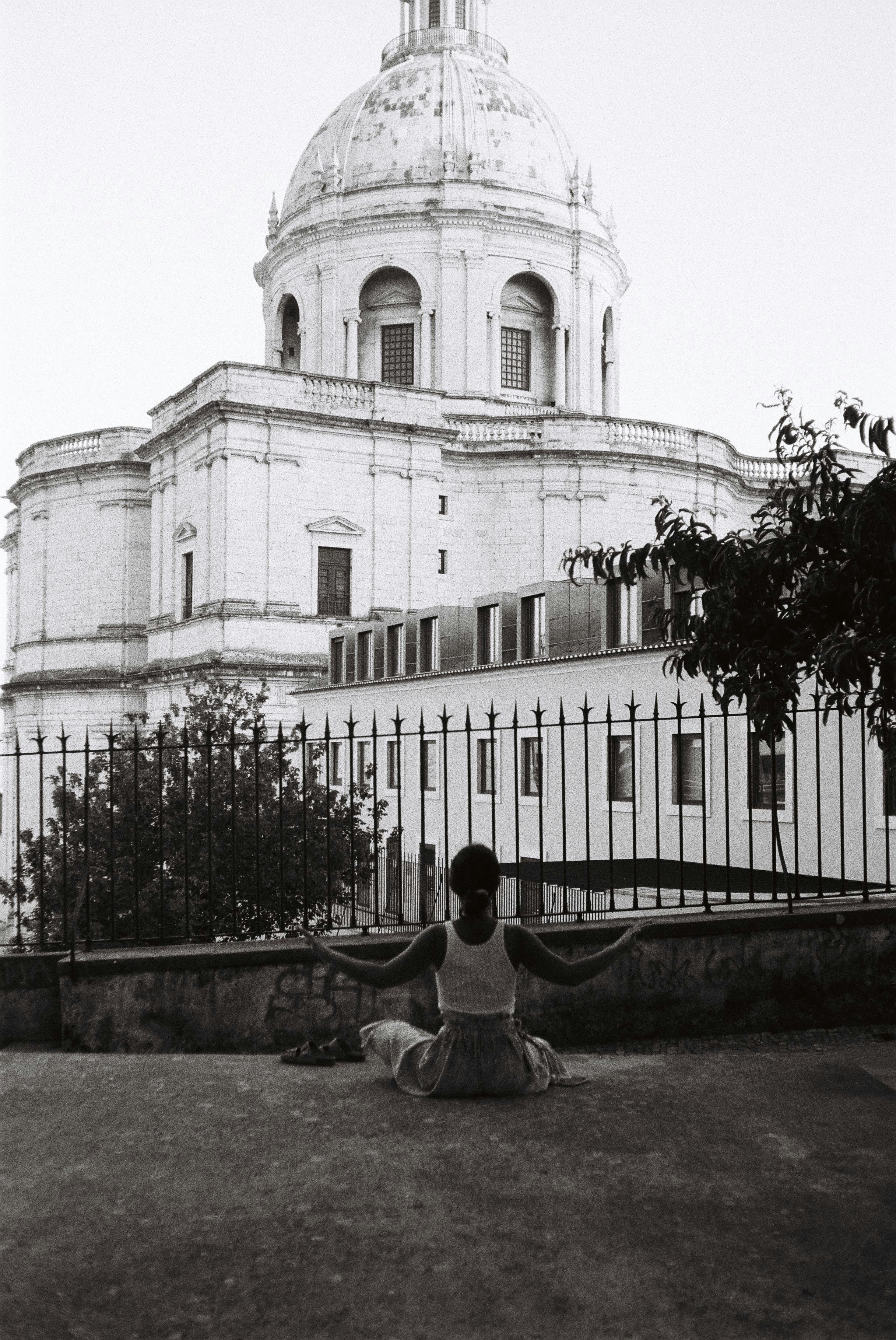 Midnight Ritual on the Terrace: A Dancer Facing the Cathedral