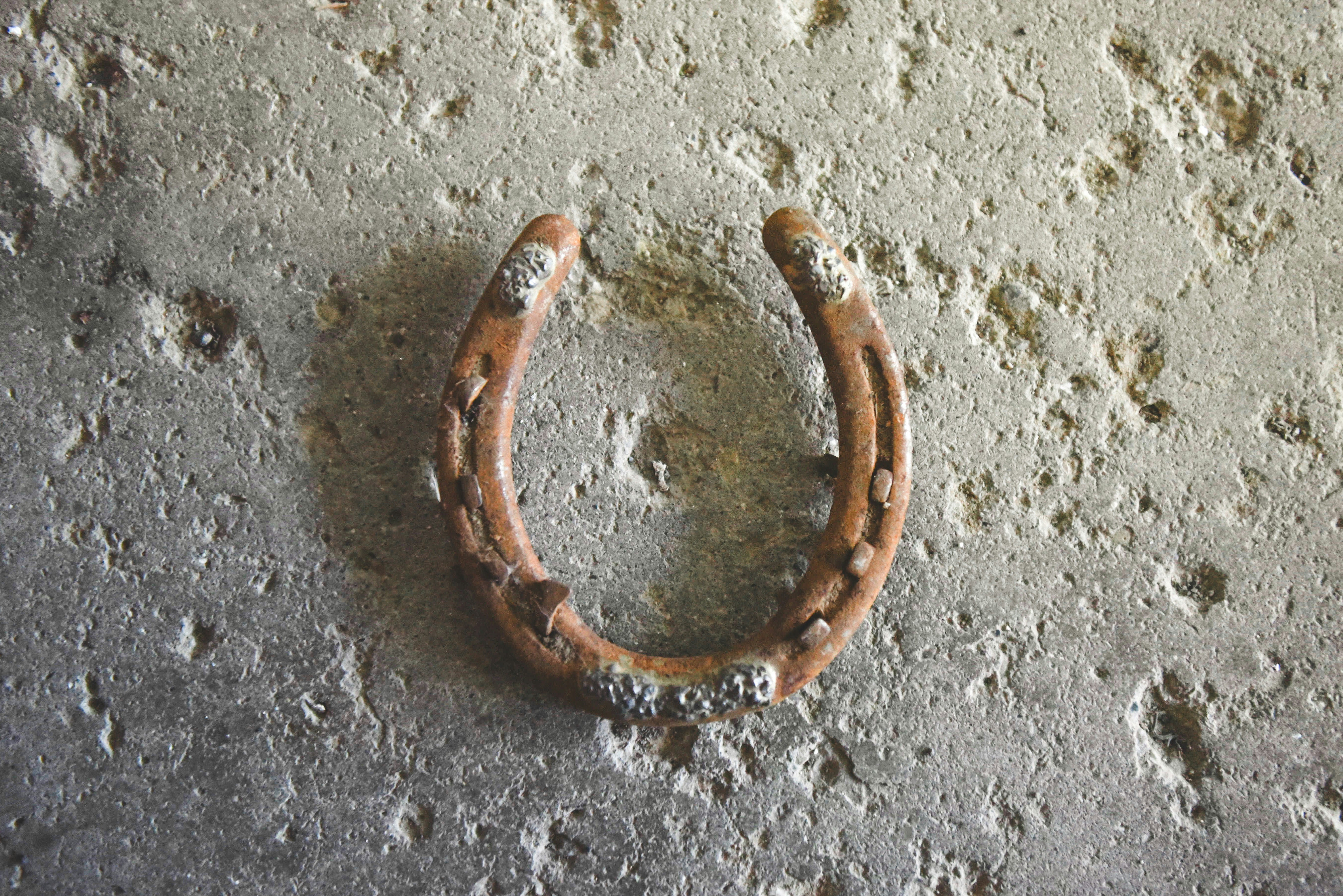 Rusty Horseshoe on a Weathered Concrete Surface
