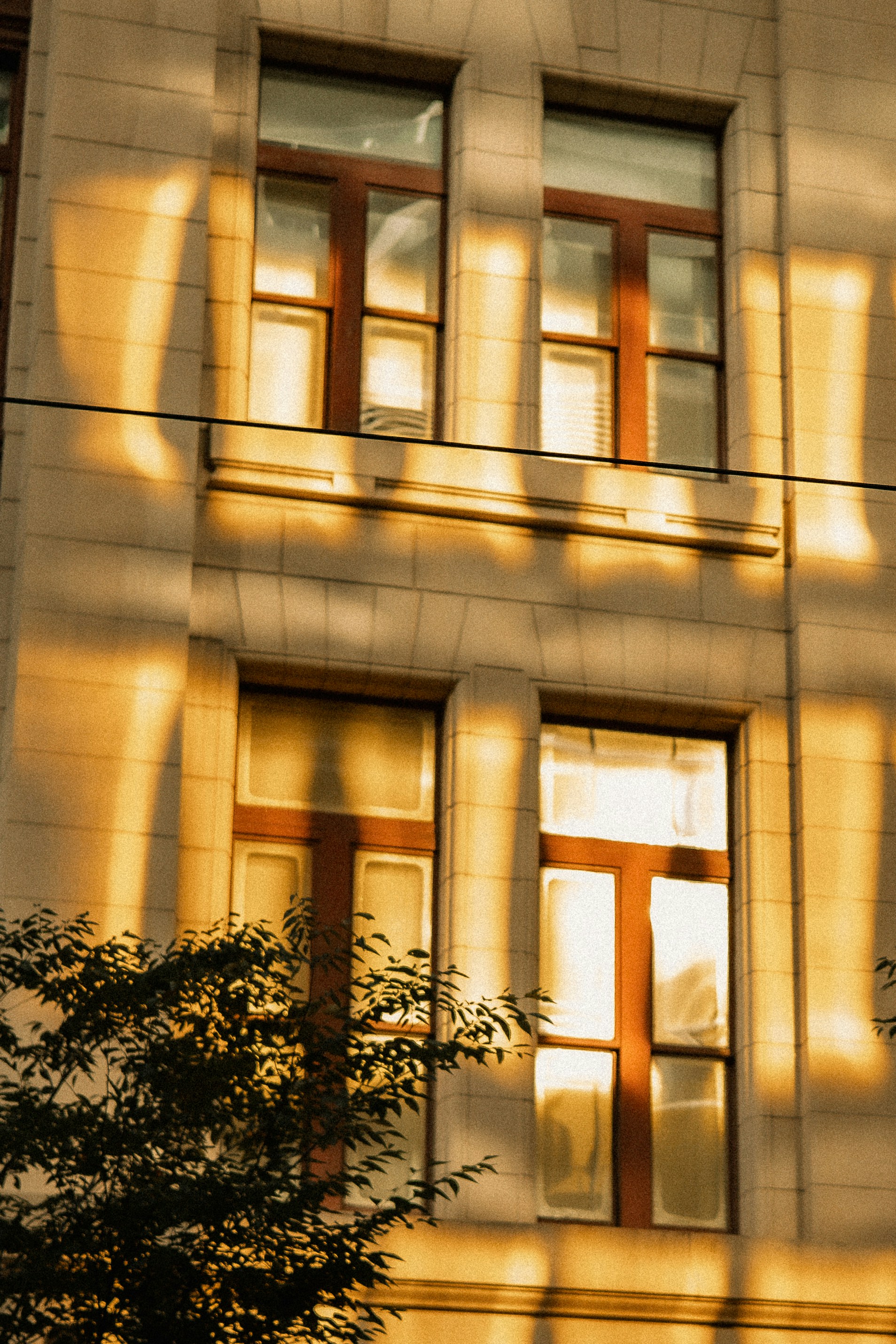 Golden Hour Facade: Echoes of Light on Classical Windows