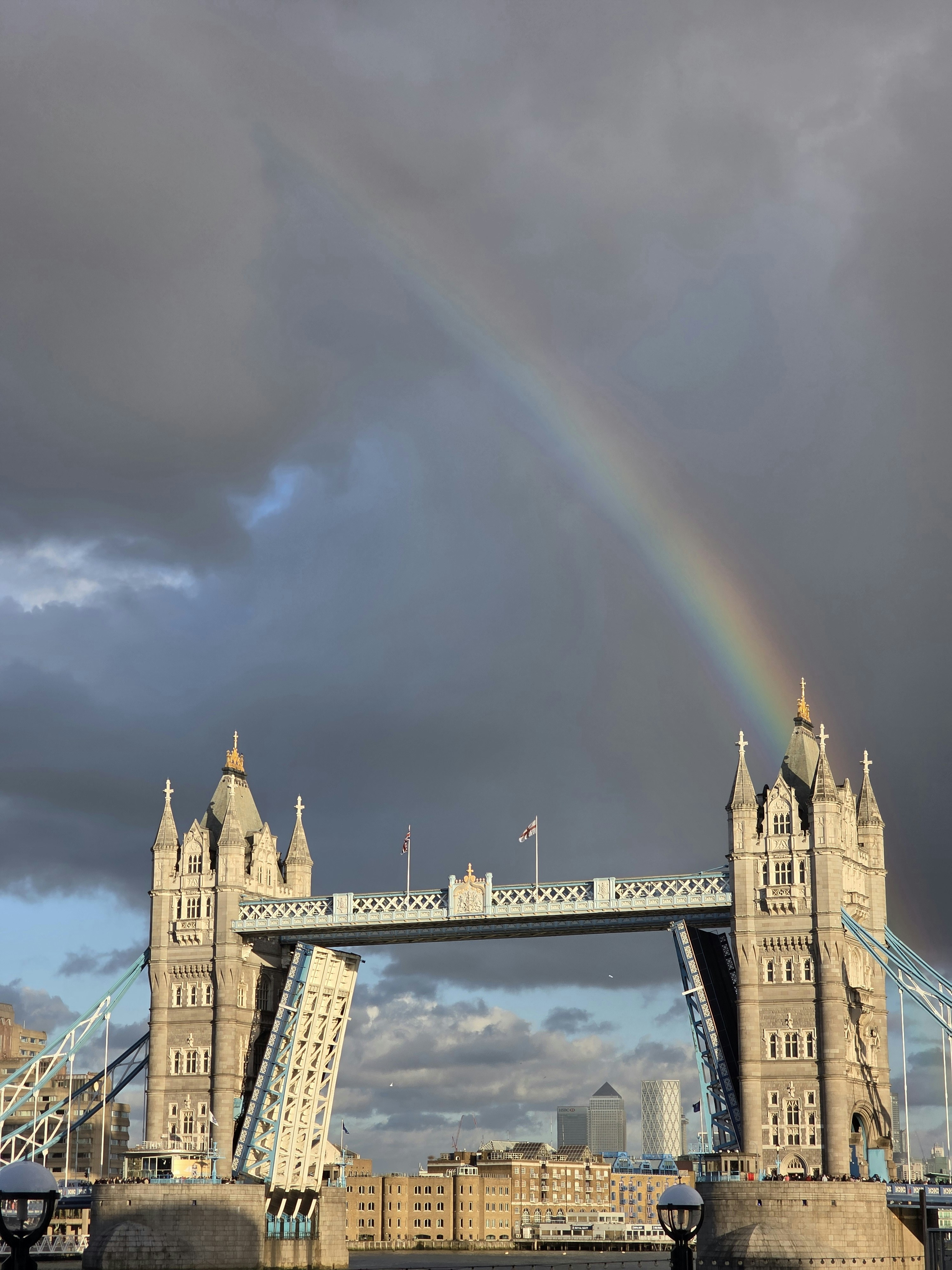 Arc of Color Across the River: Tower Bridge Under a Rainbow